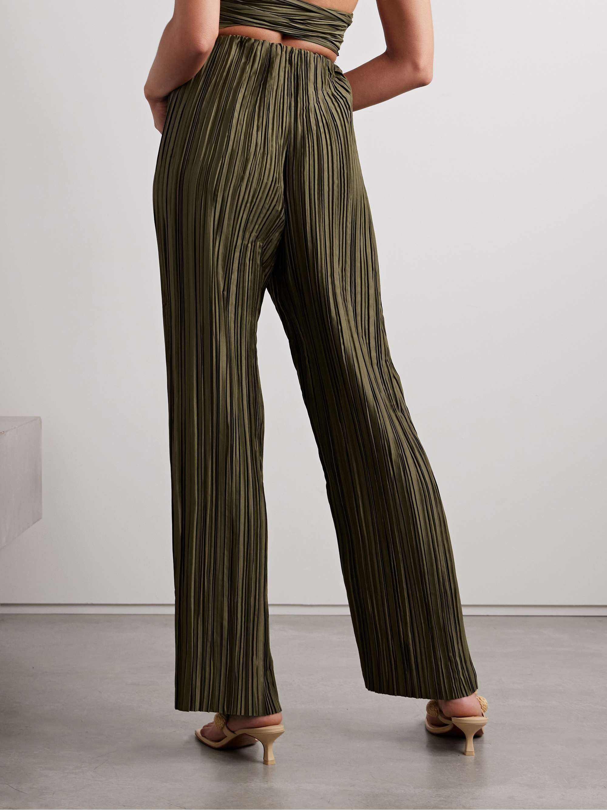 CULT GAIA Stacie plissé-satin straight-leg pants | NET-A-PORTER