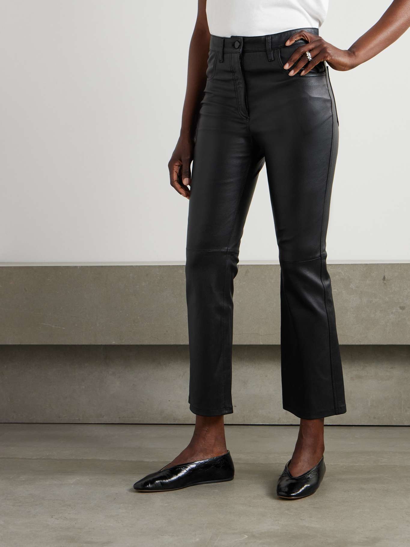 JOSEPH Duke cropped leather flared pants | NET-A-PORTER
