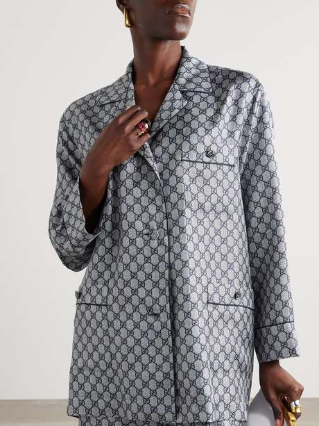 GUCCI GG Supreme printed silk-twill pajama shirt | NET-A-PORTER