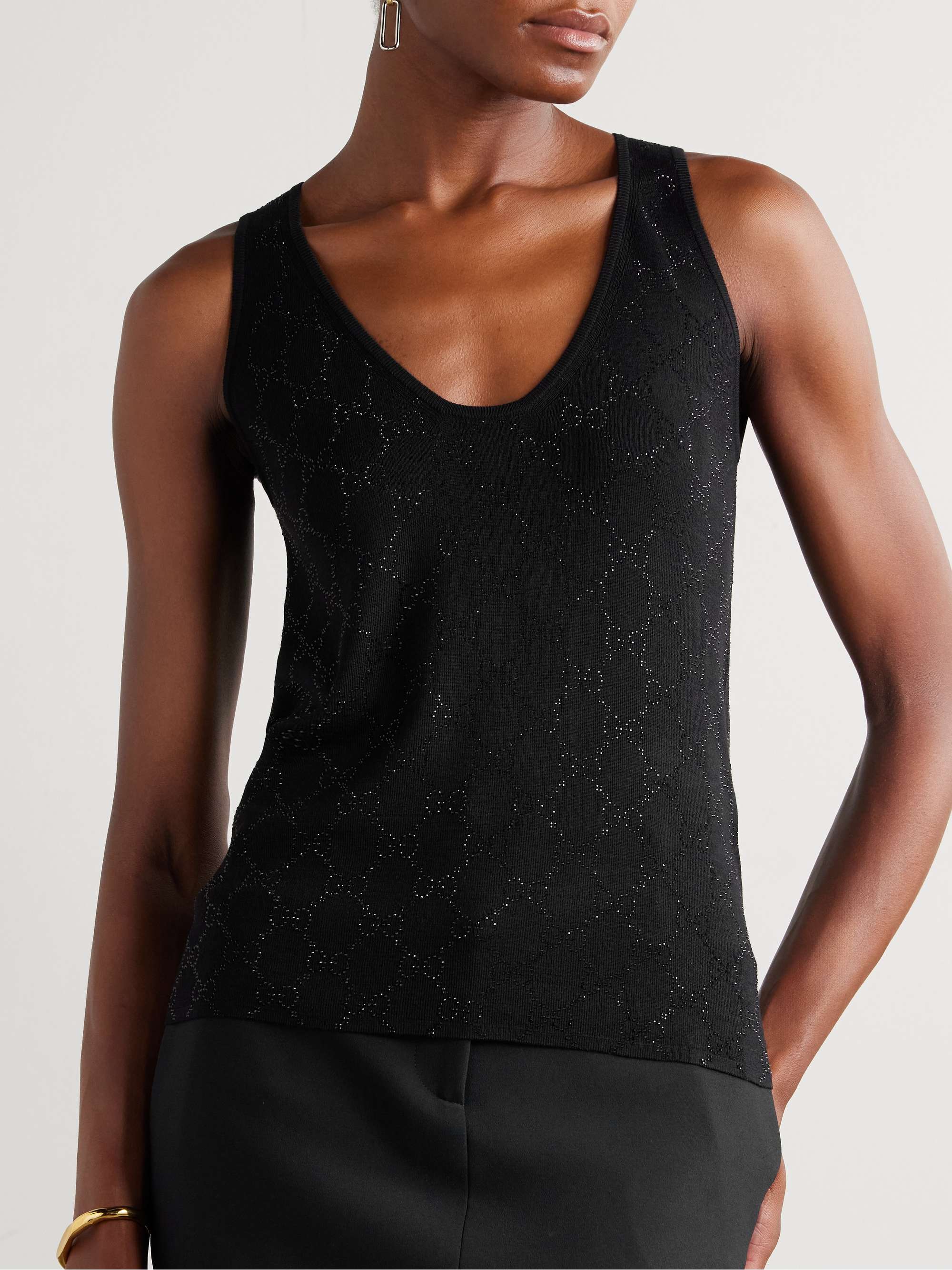 GUCCI Crystal-embellished ribbed wool tank | NET-A-PORTER