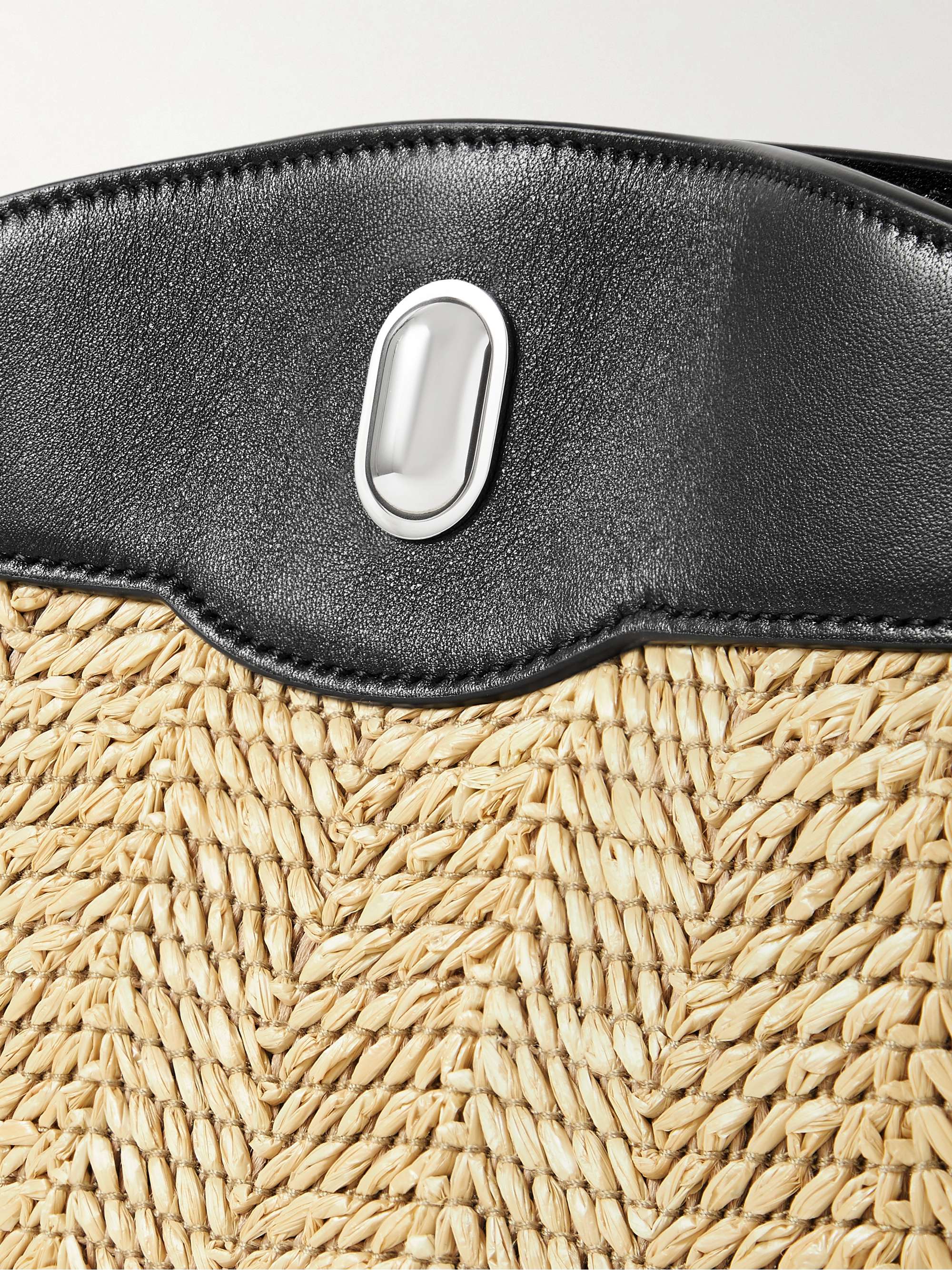 SAVETTE Tondo leather-trimmed raffia shoulder bag | NET-A-PORTER
