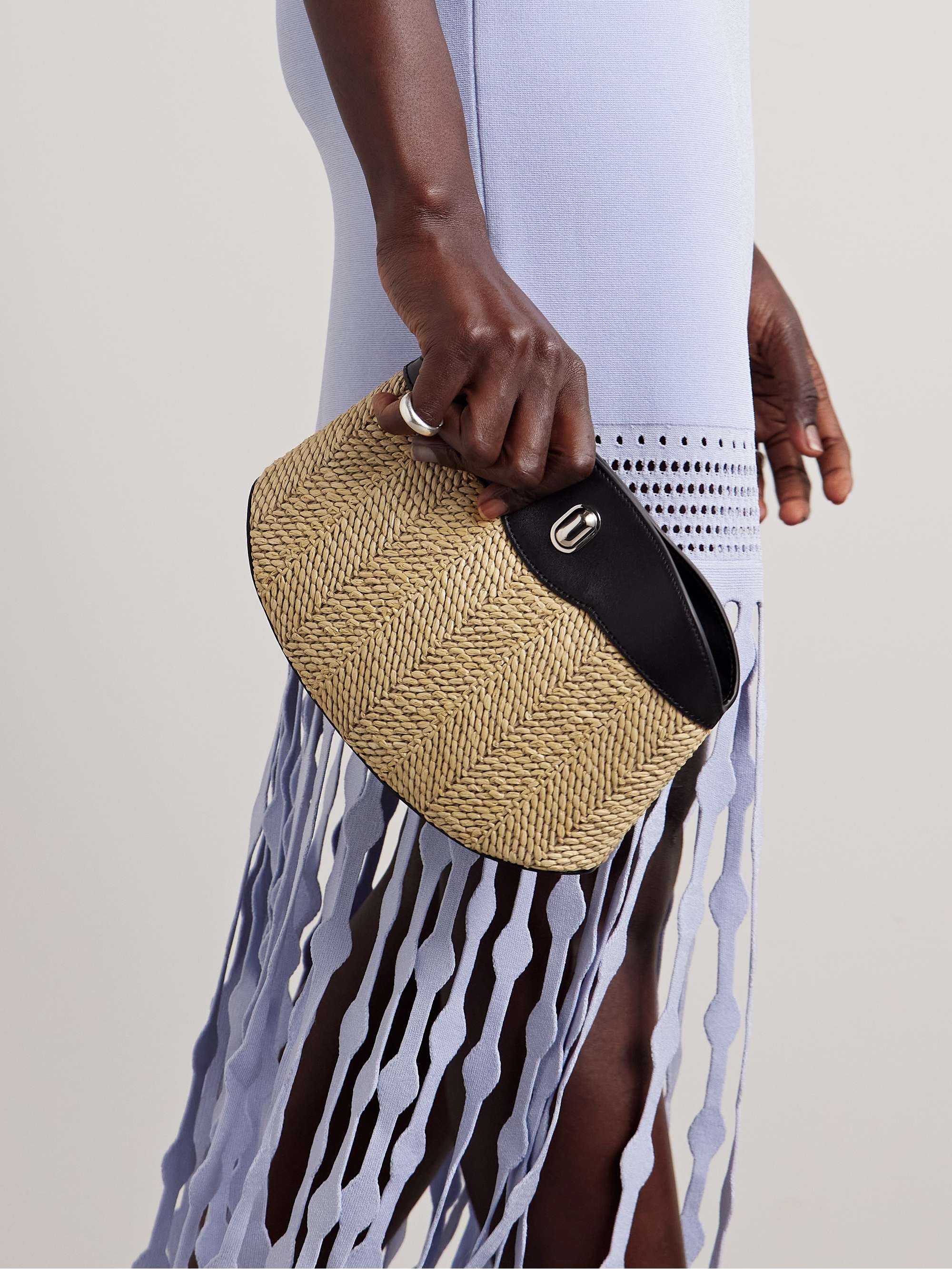 SAVETTE Tondo leather-trimmed raffia shoulder bag | NET-A-PORTER