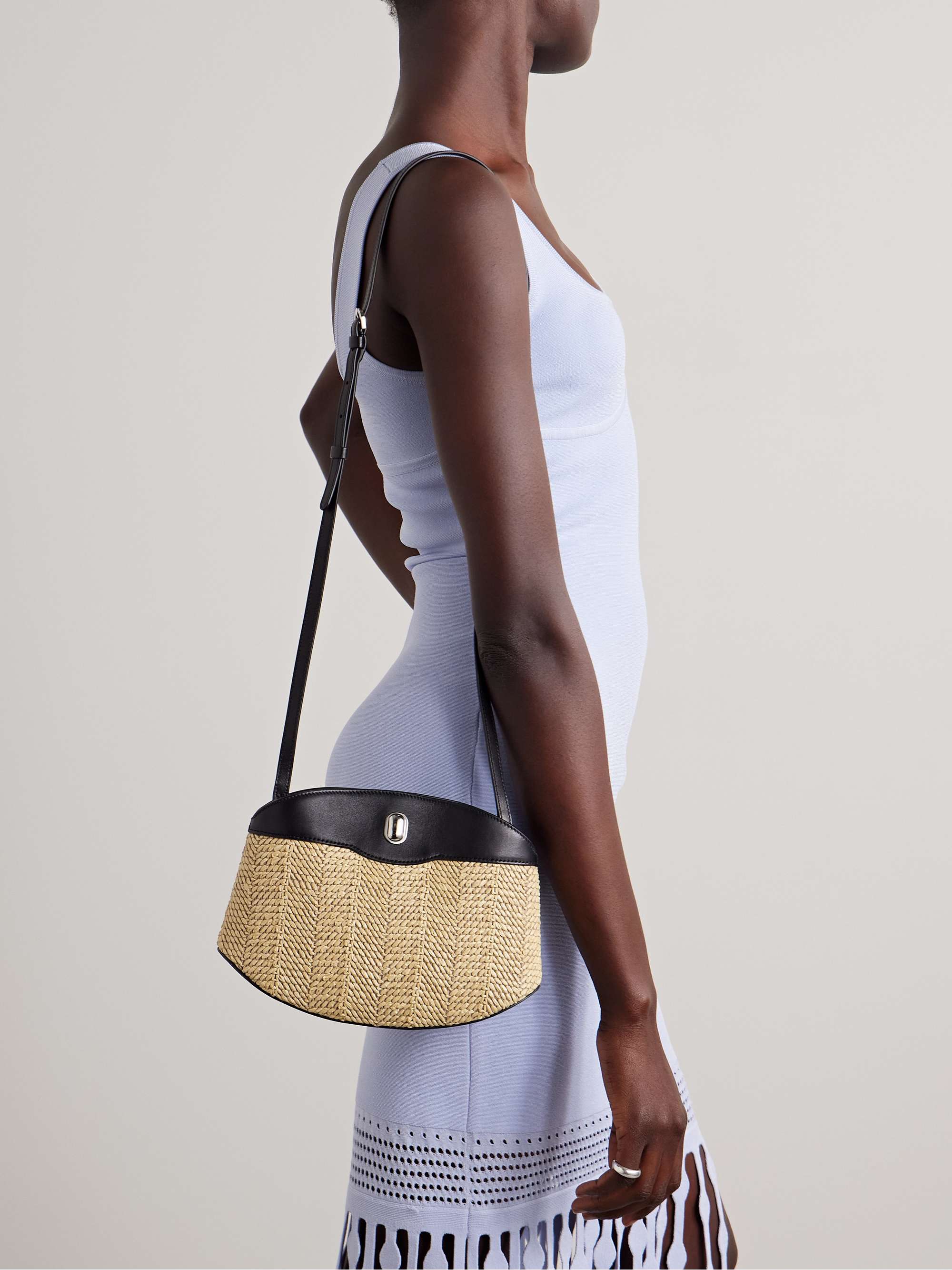 SAVETTE Tondo leather-trimmed raffia shoulder bag | NET-A-PORTER
