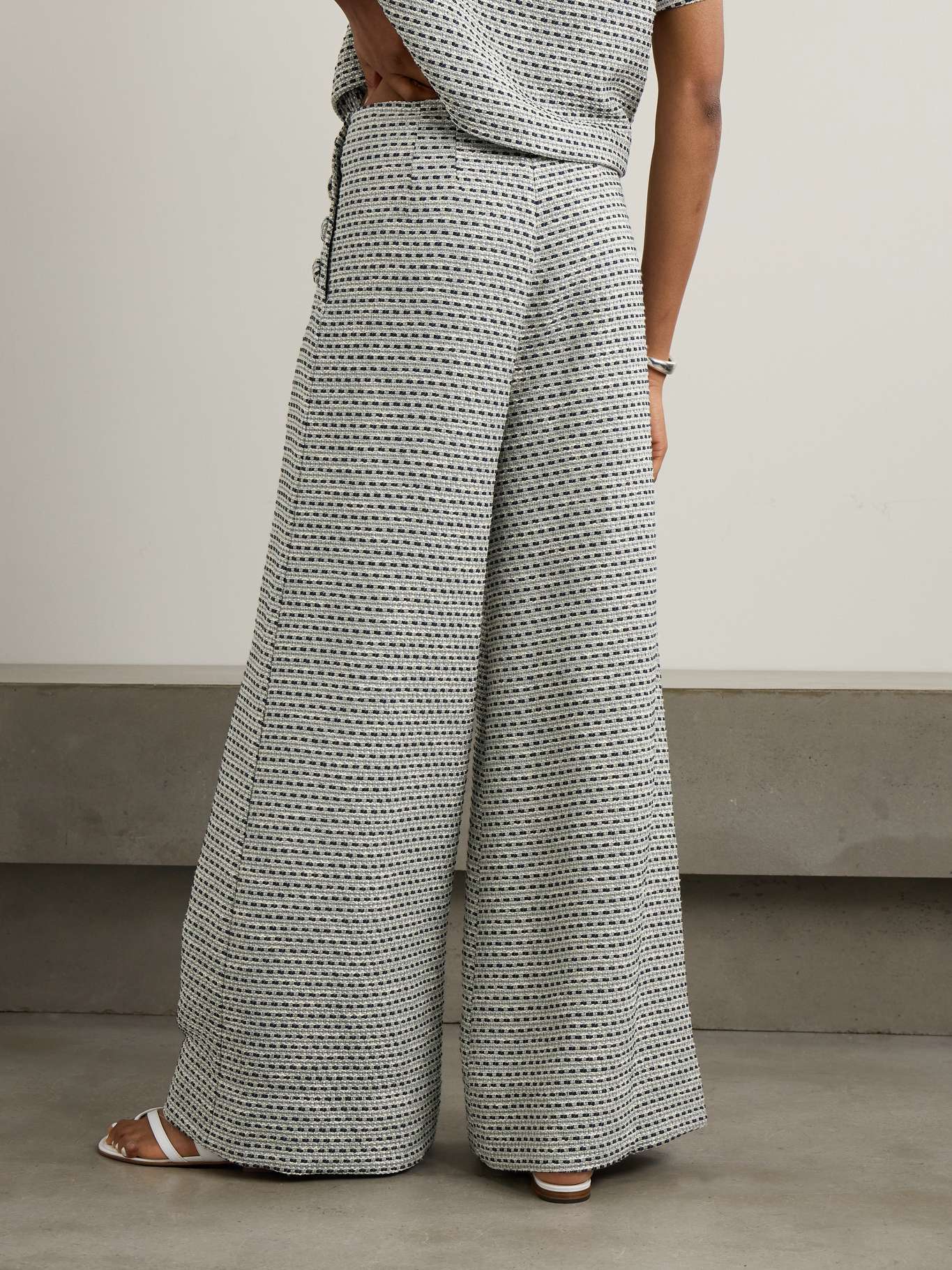 LISA MARIE FERNANDEZ Metallic cotton-blend bouclé-tweed wide-leg pants ...