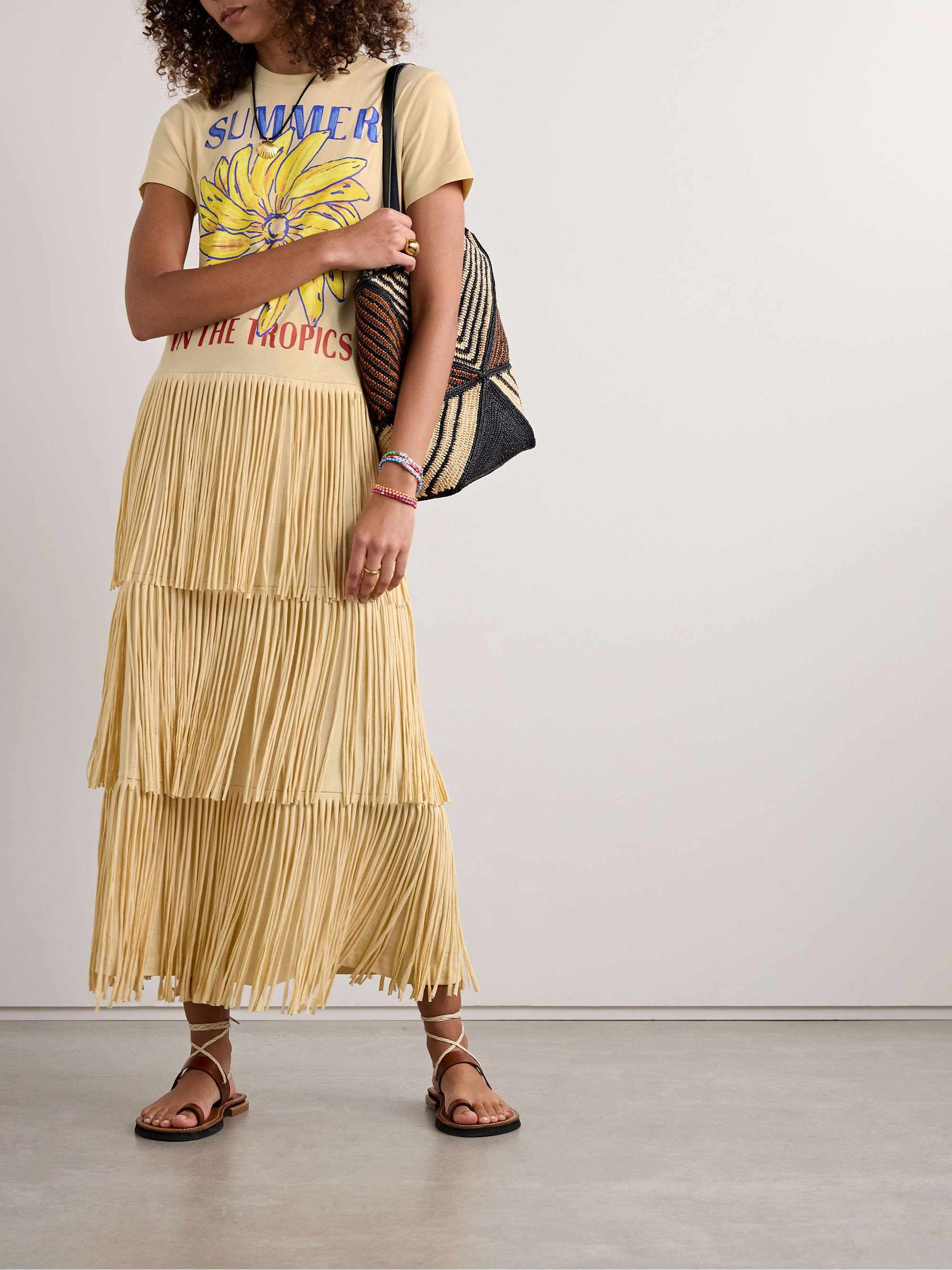 FARM RIO Summer in the Tropics fringed printed cotton-jersey maxi dress ...