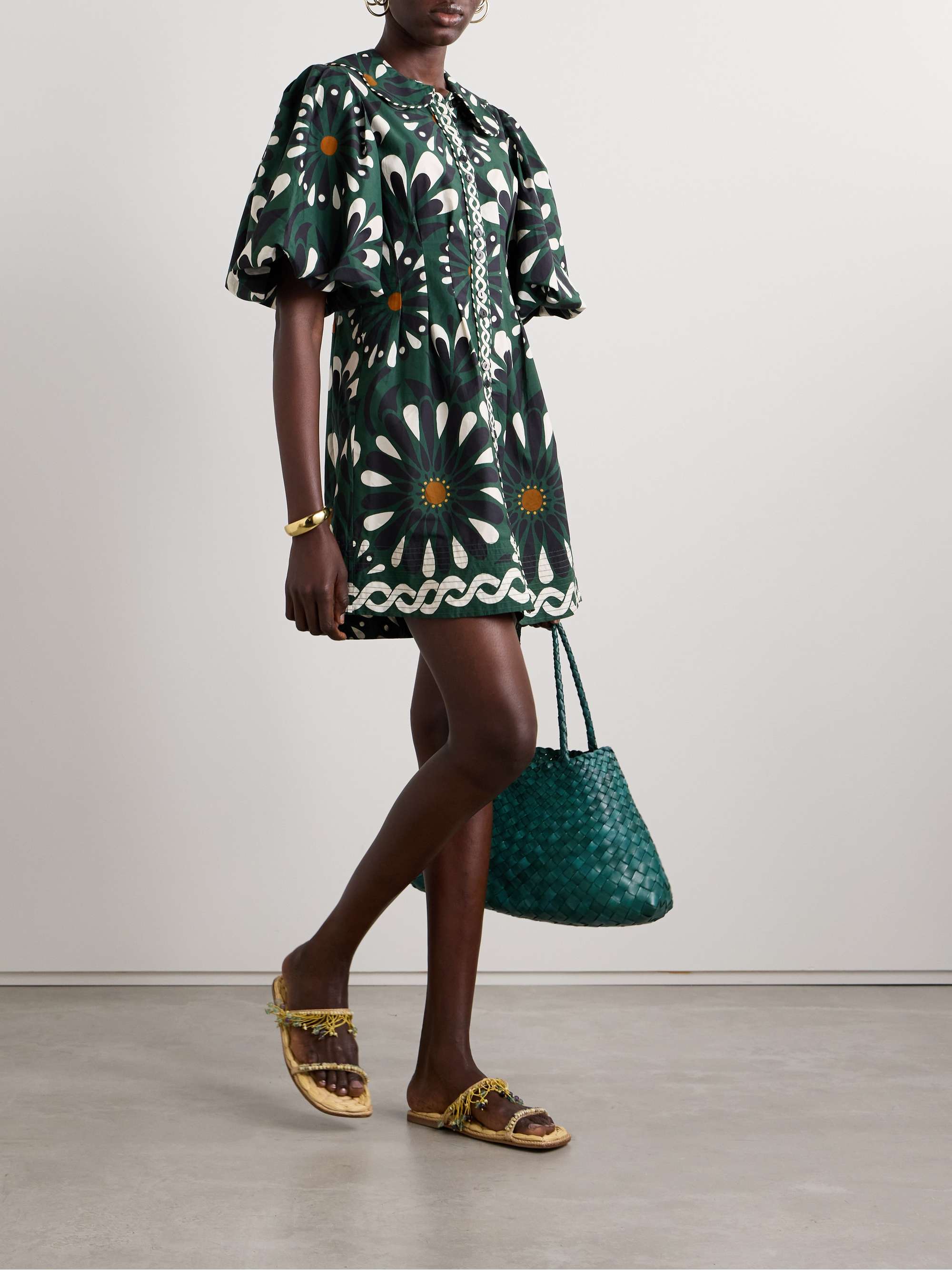 FARM RIO Pleated printed cotton-poplin mini dress | NET-A-PORTER