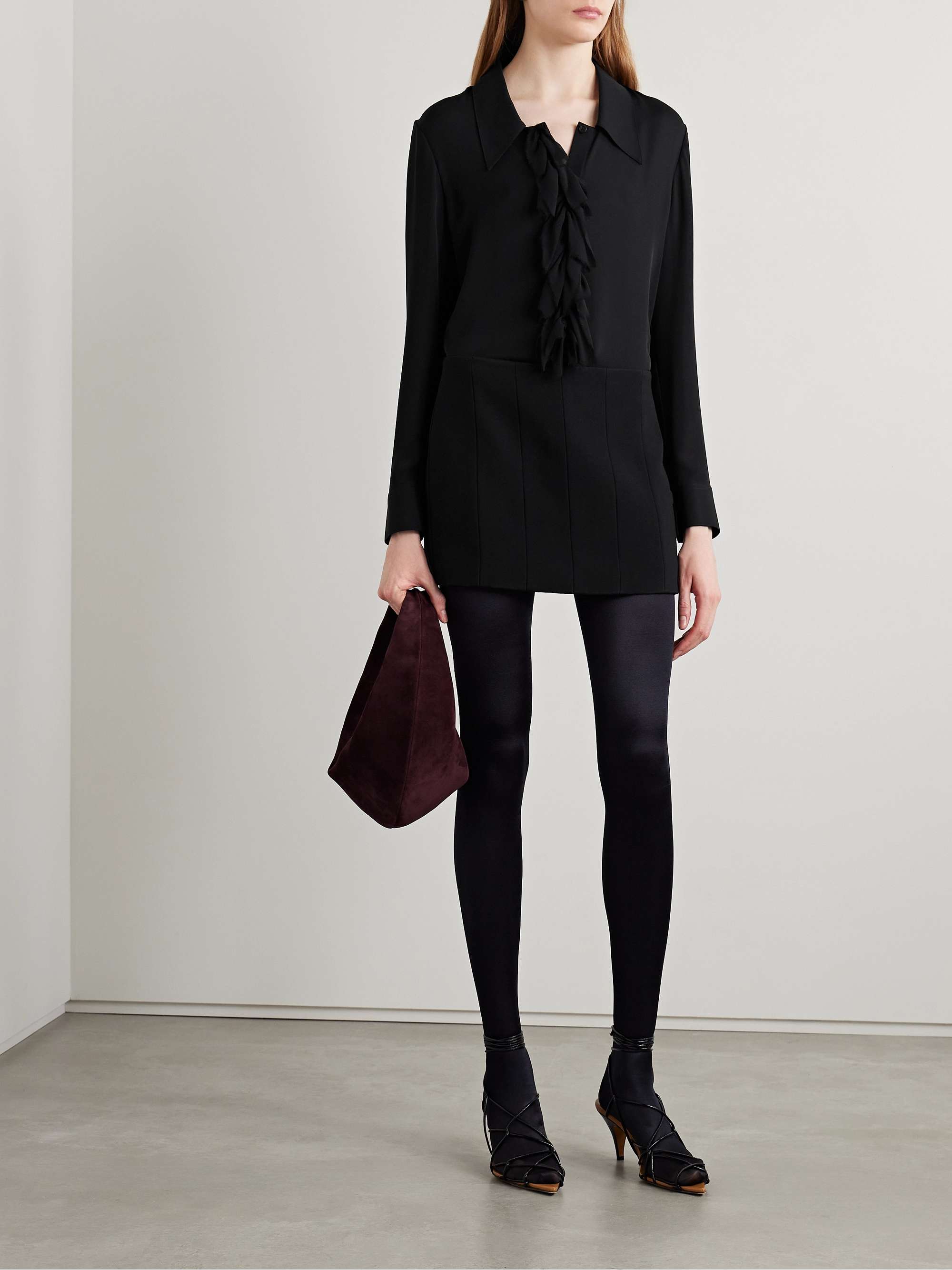 KHAITE Luka frayed ruffled silk crepe de chine shirt | NET-A-PORTER