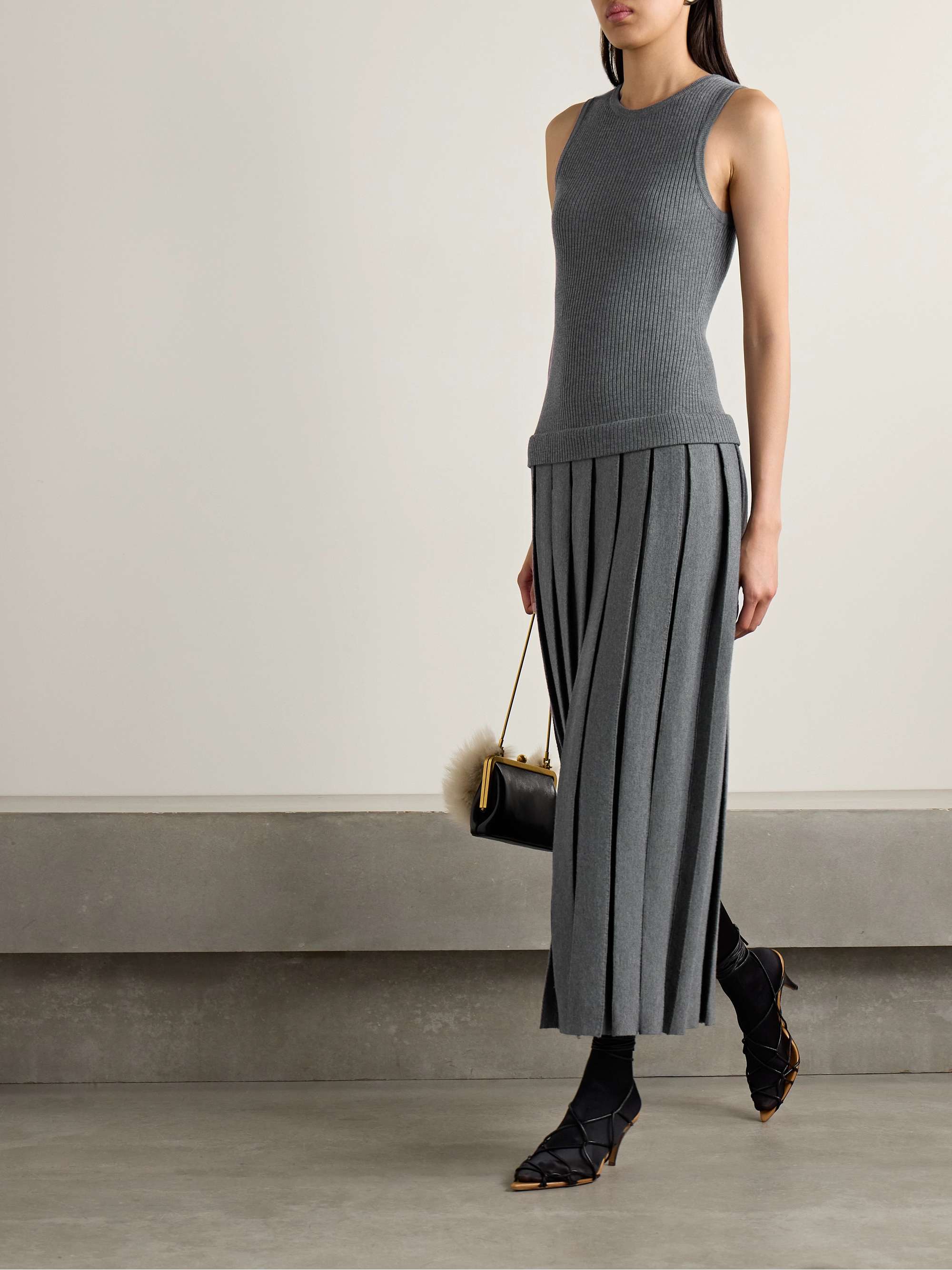 KHAITE Cassette pleated ribbed wool-blend midi dress | NET-A-PORTER