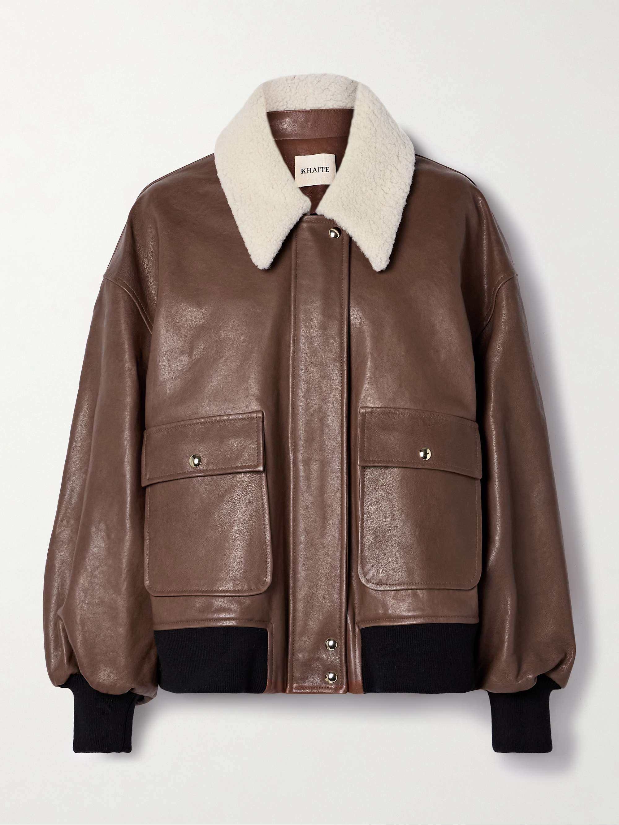 KHAITE Shellar oversized shearling-trimmed leather jacket | NET-A-PORTER