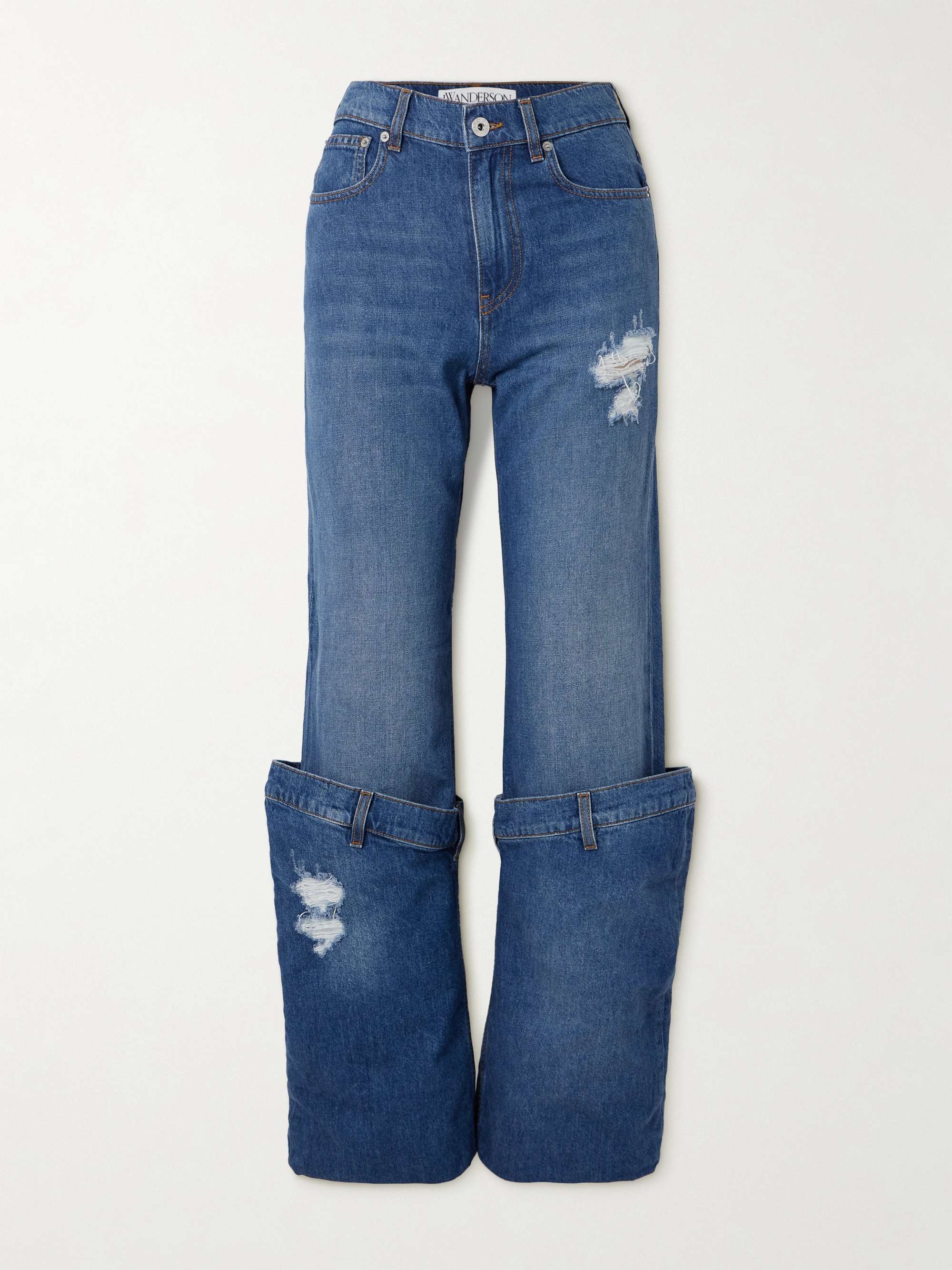 JW ANDERSON Bucket layered distressed low-rise boyfriend jeans | NET-A ...