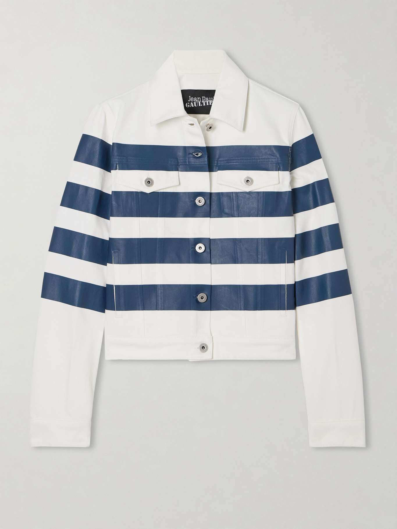 JEAN PAUL GAULTIER Striped denim jacket | NET-A-PORTER