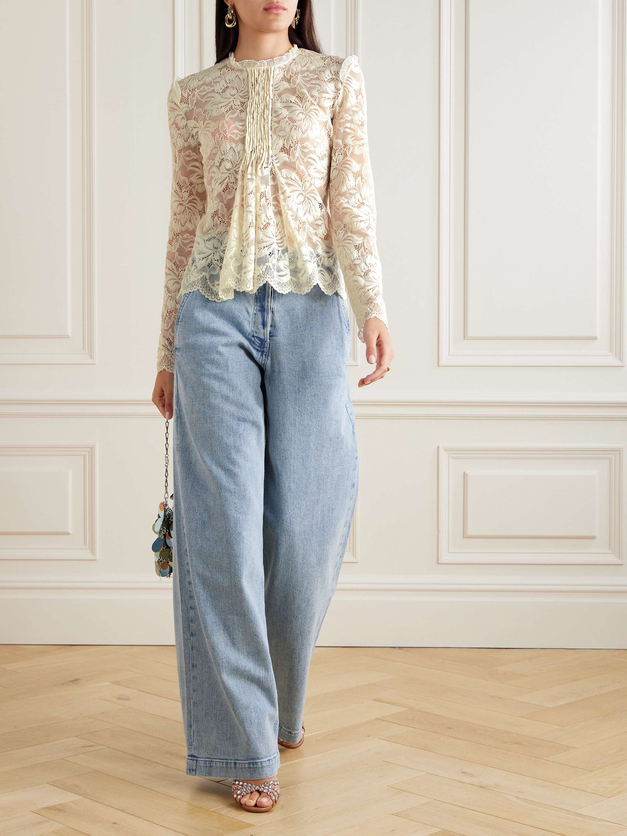 RABANNE Pintucked scalloped stretch-lace top | NET-A-PORTER