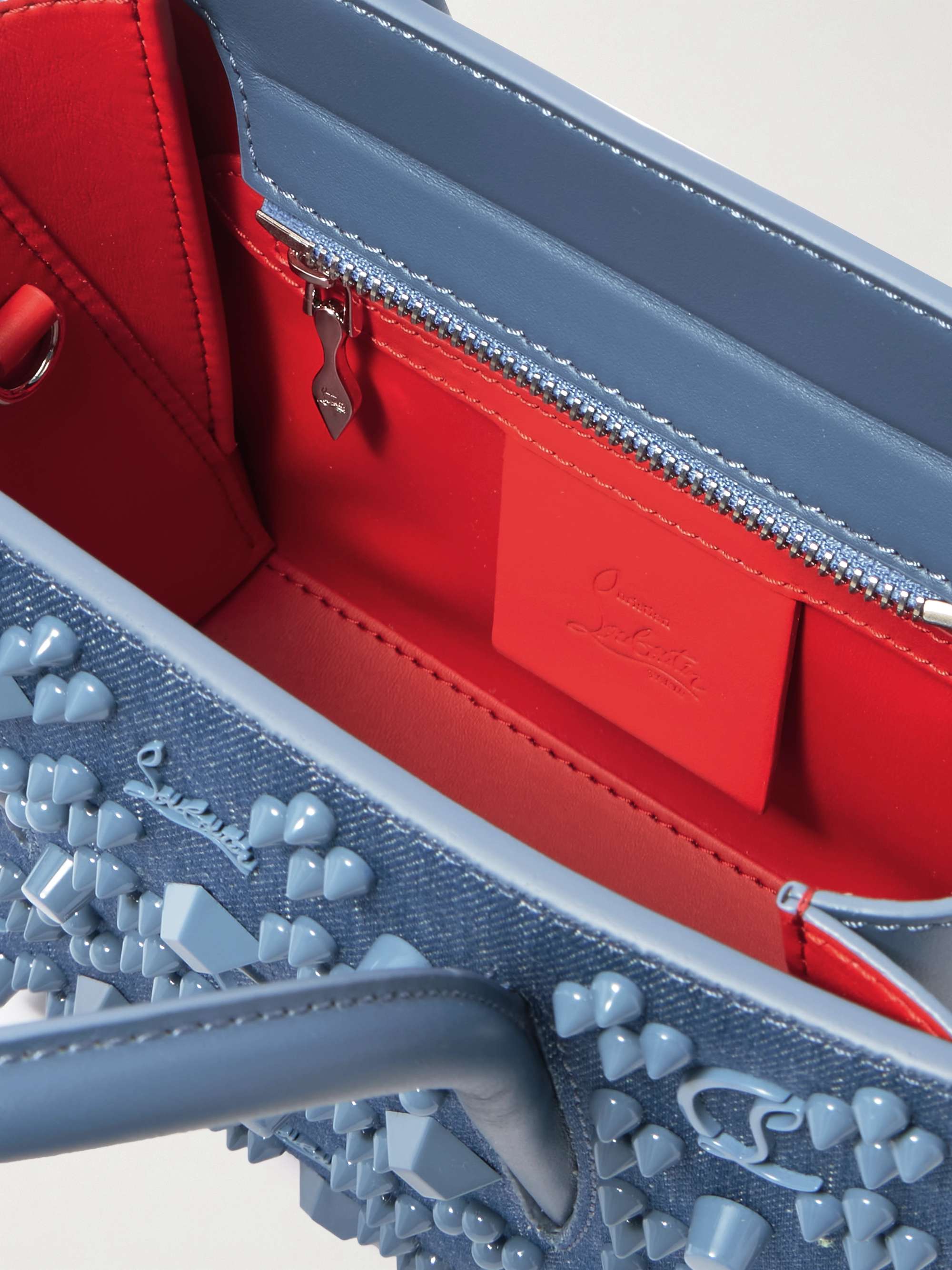 CHRISTIAN LOUBOUTIN Paloma mini embellished denim-trimmed leather ...