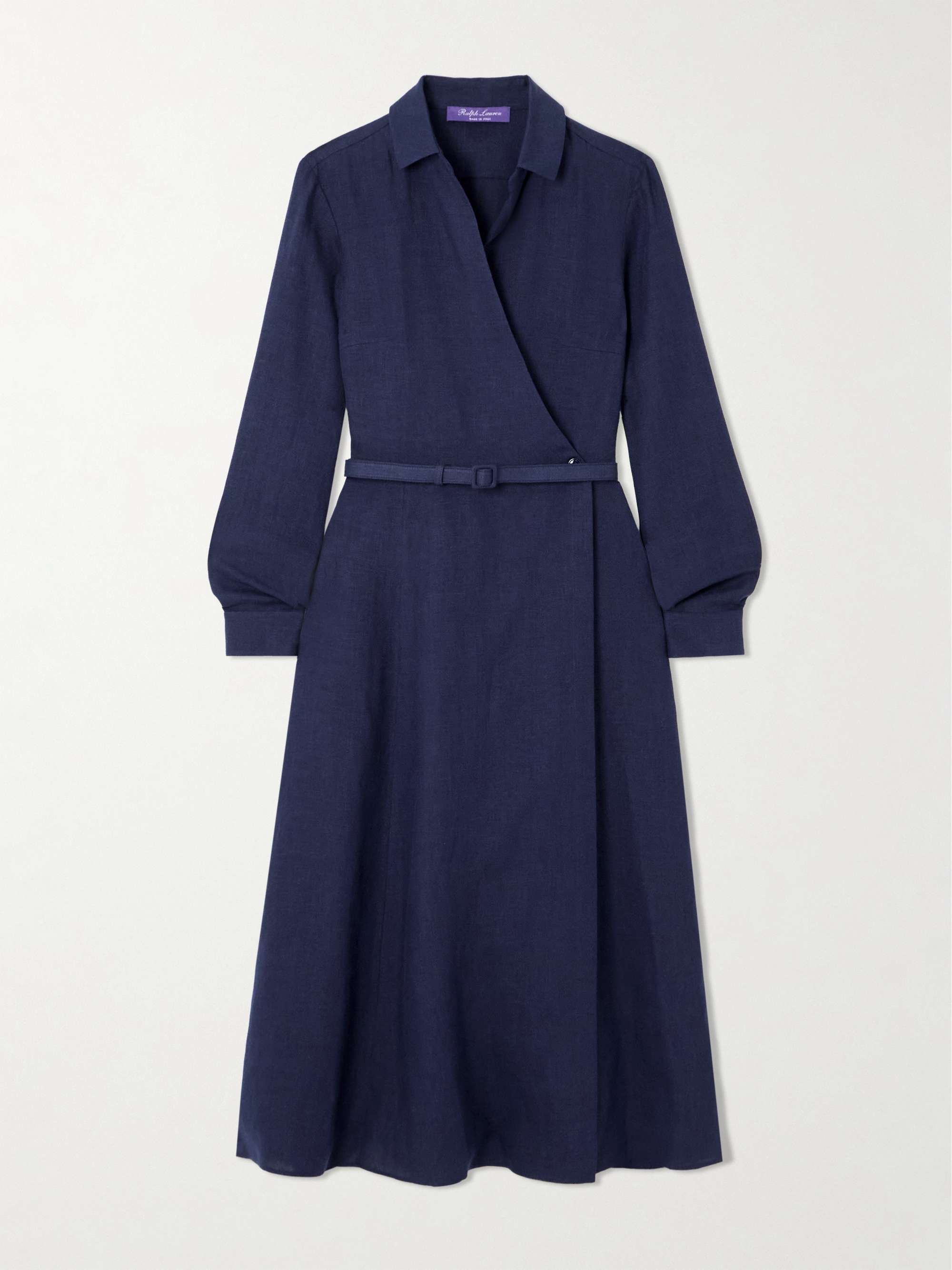 RALPH LAUREN COLLECTION Aniyah belted linen midi wrap dress | NET-A-PORTER