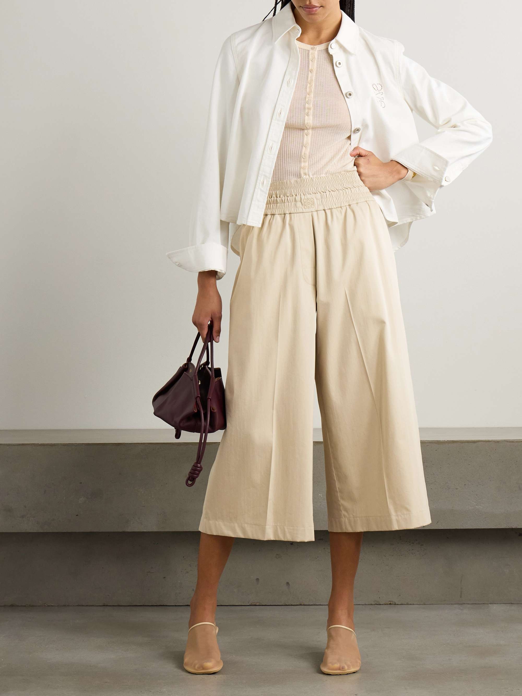 LOEWE Logo-embroidered cropped cotton and silk-blend twill wide-leg ...