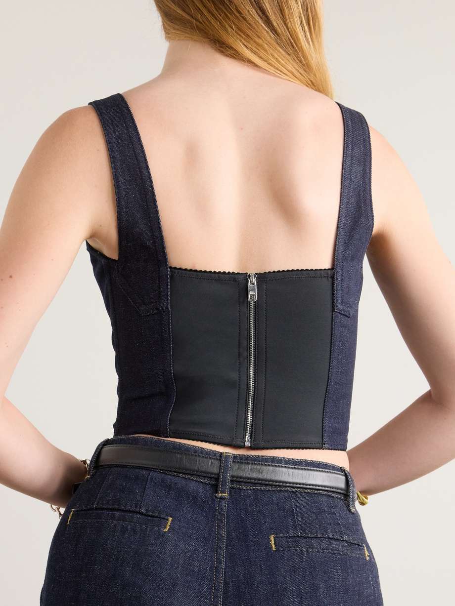 DOLCE&GABBANA Picot-trimmed denim bustier top | NET-A-PORTER