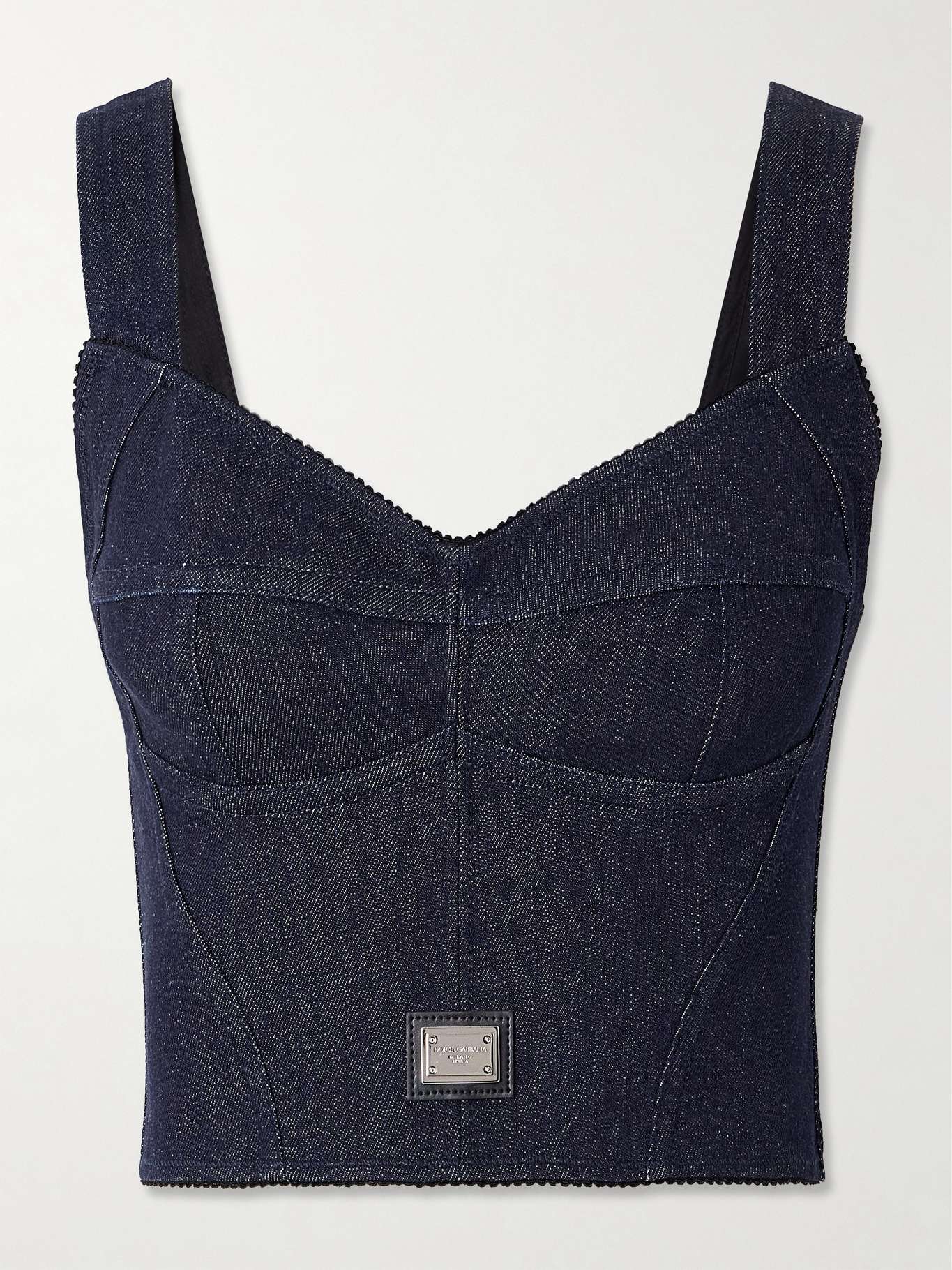 DOLCE&GABBANA Picot-trimmed denim bustier top | NET-A-PORTER