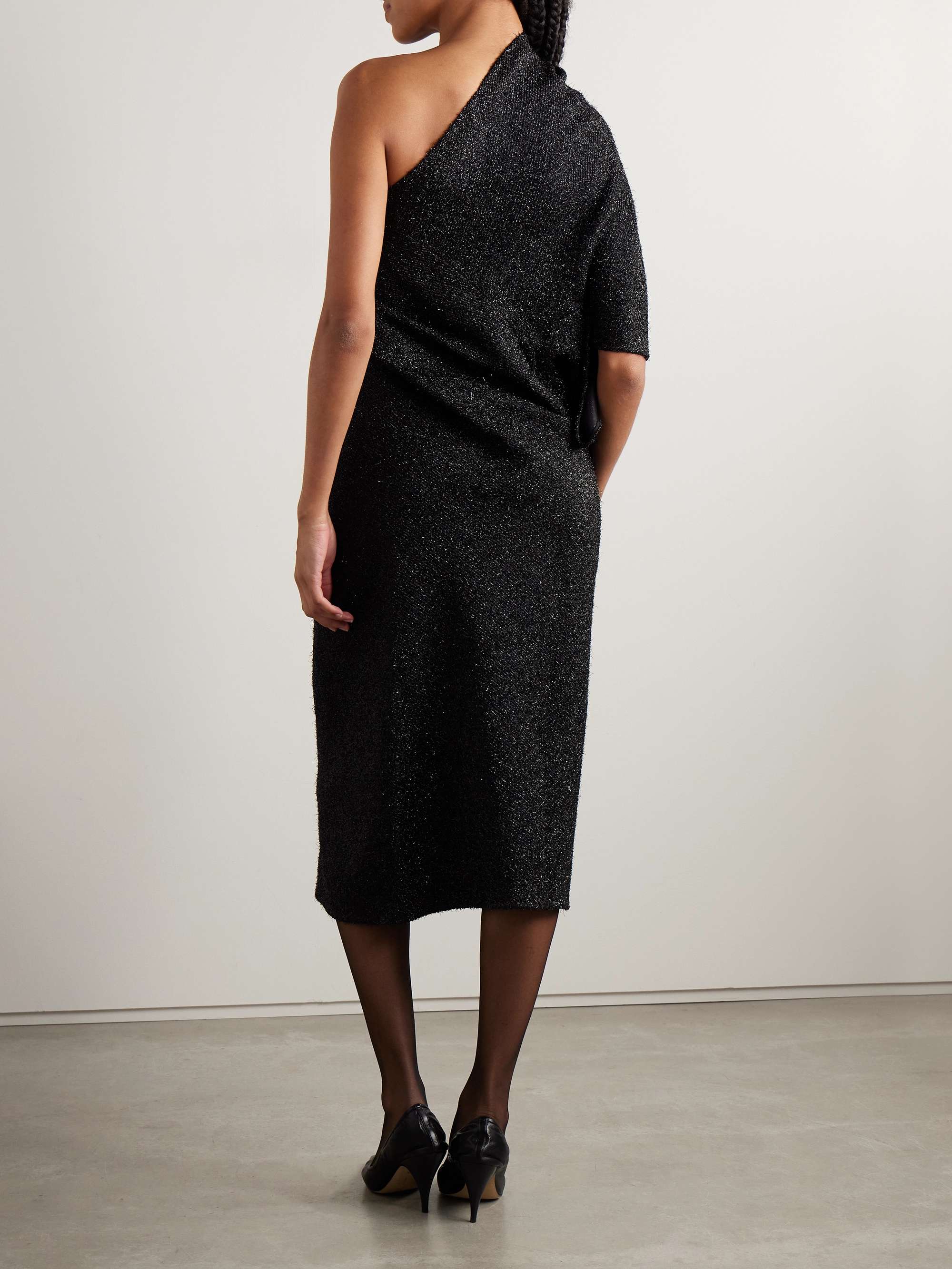 THE ROW Dorota one-shoulder draped metallic knitted midi dress | NET-A ...