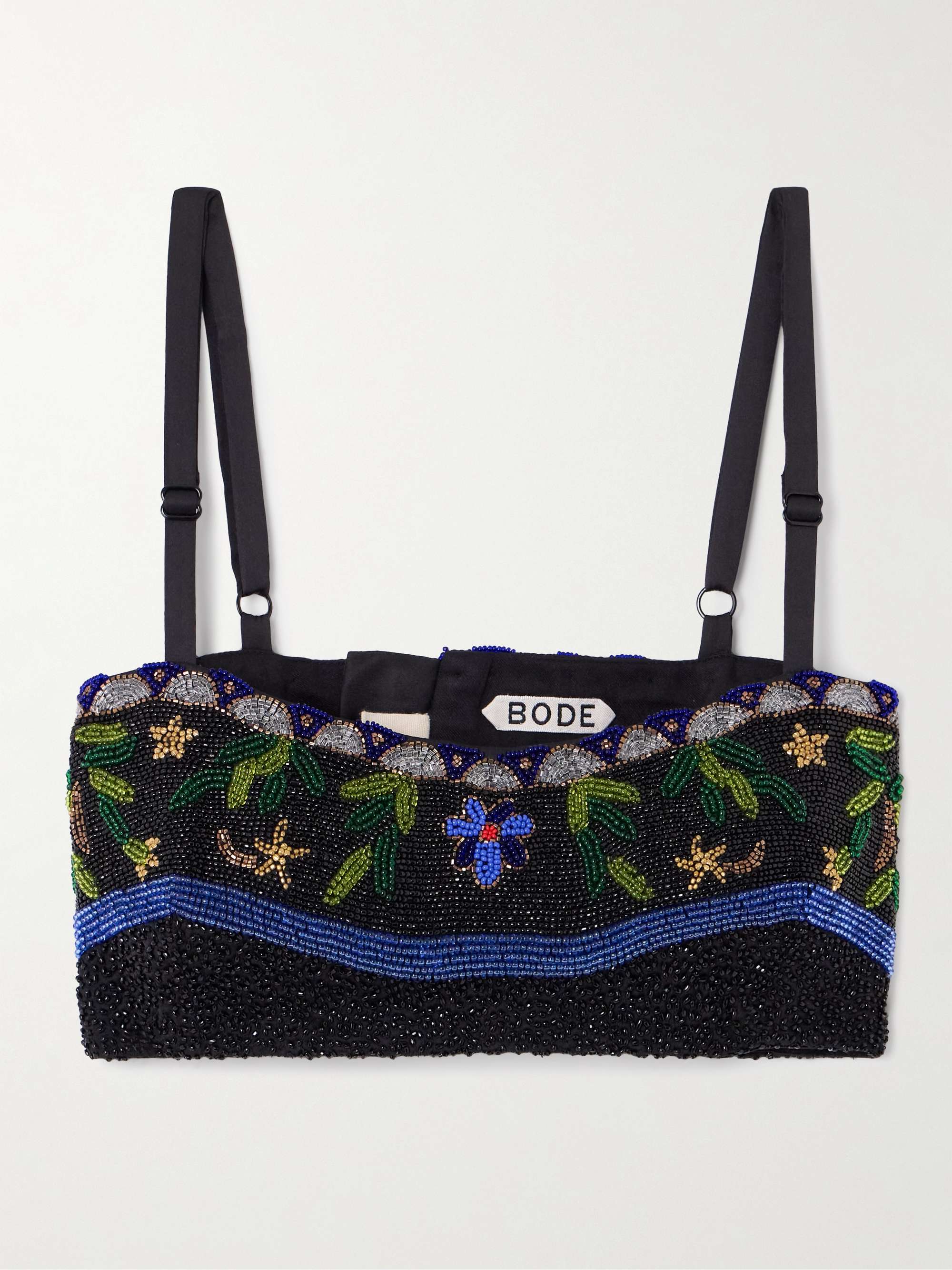 BODE Deco Collage beaded satin balconette bra | NET-A-PORTER