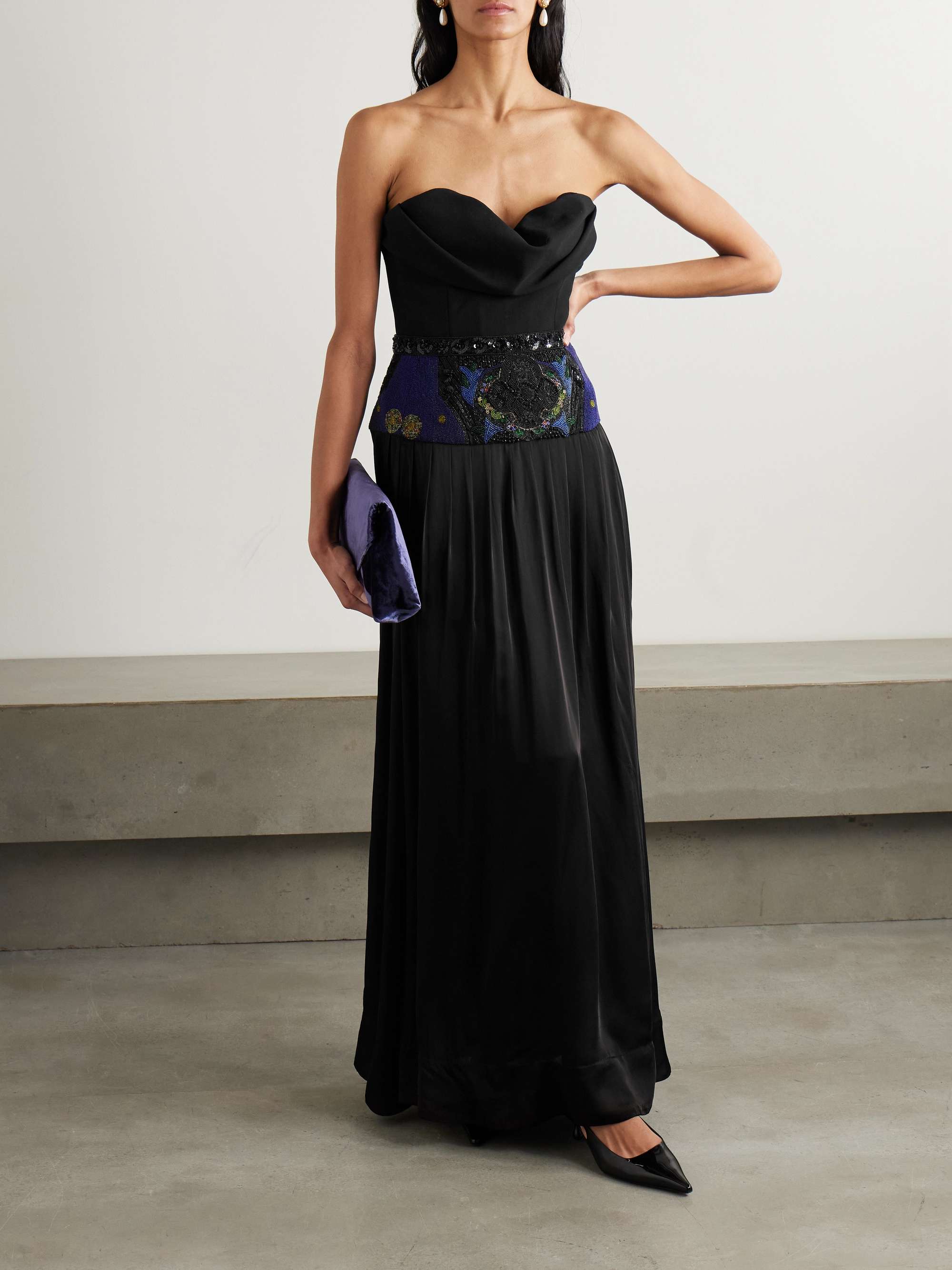 BODE Deco Collage embellished pleated satin maxi skirt | NET-A-PORTER