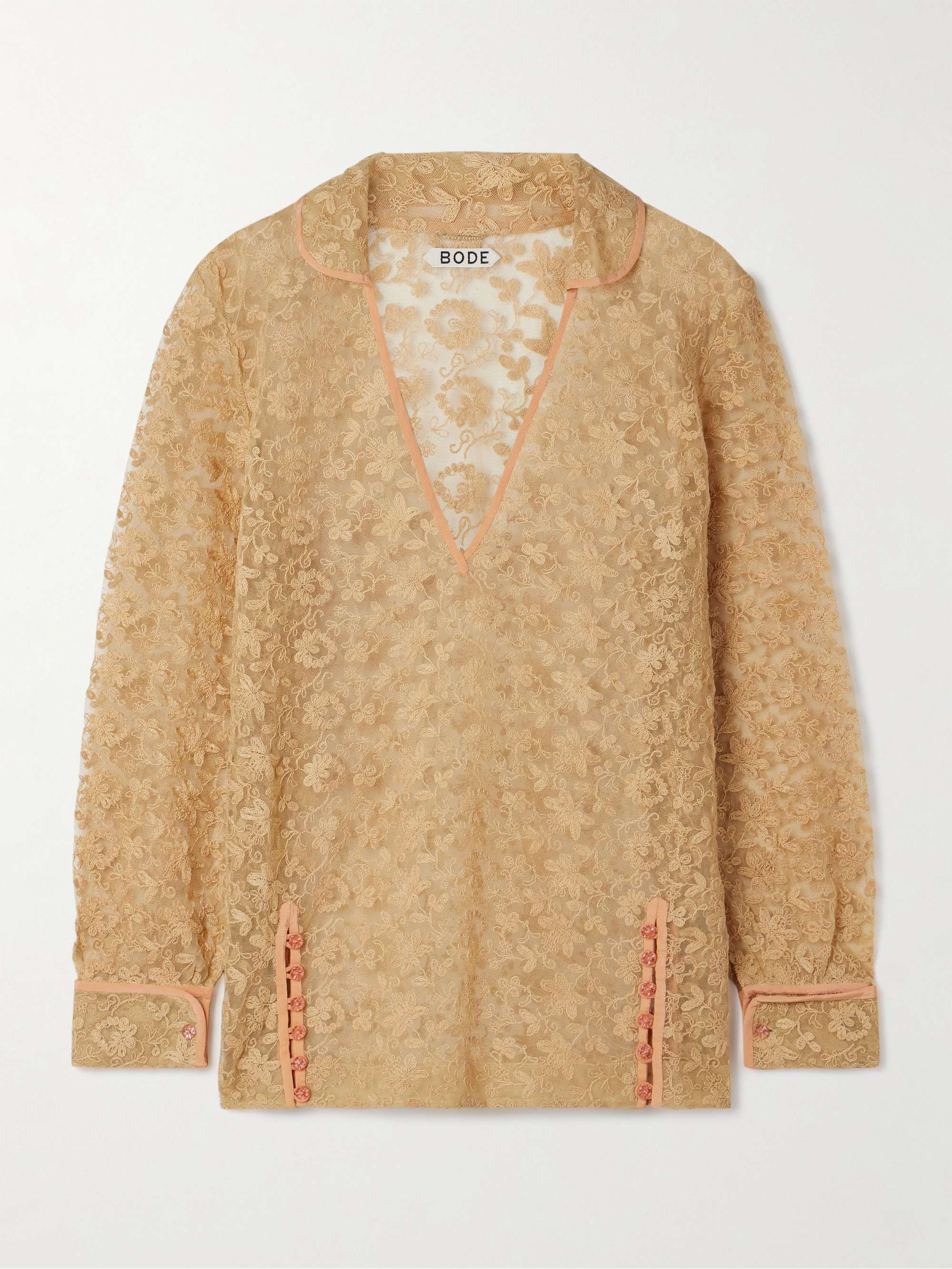 BODE Attic crepe-trimmed embroidered tulle top | NET-A-PORTER