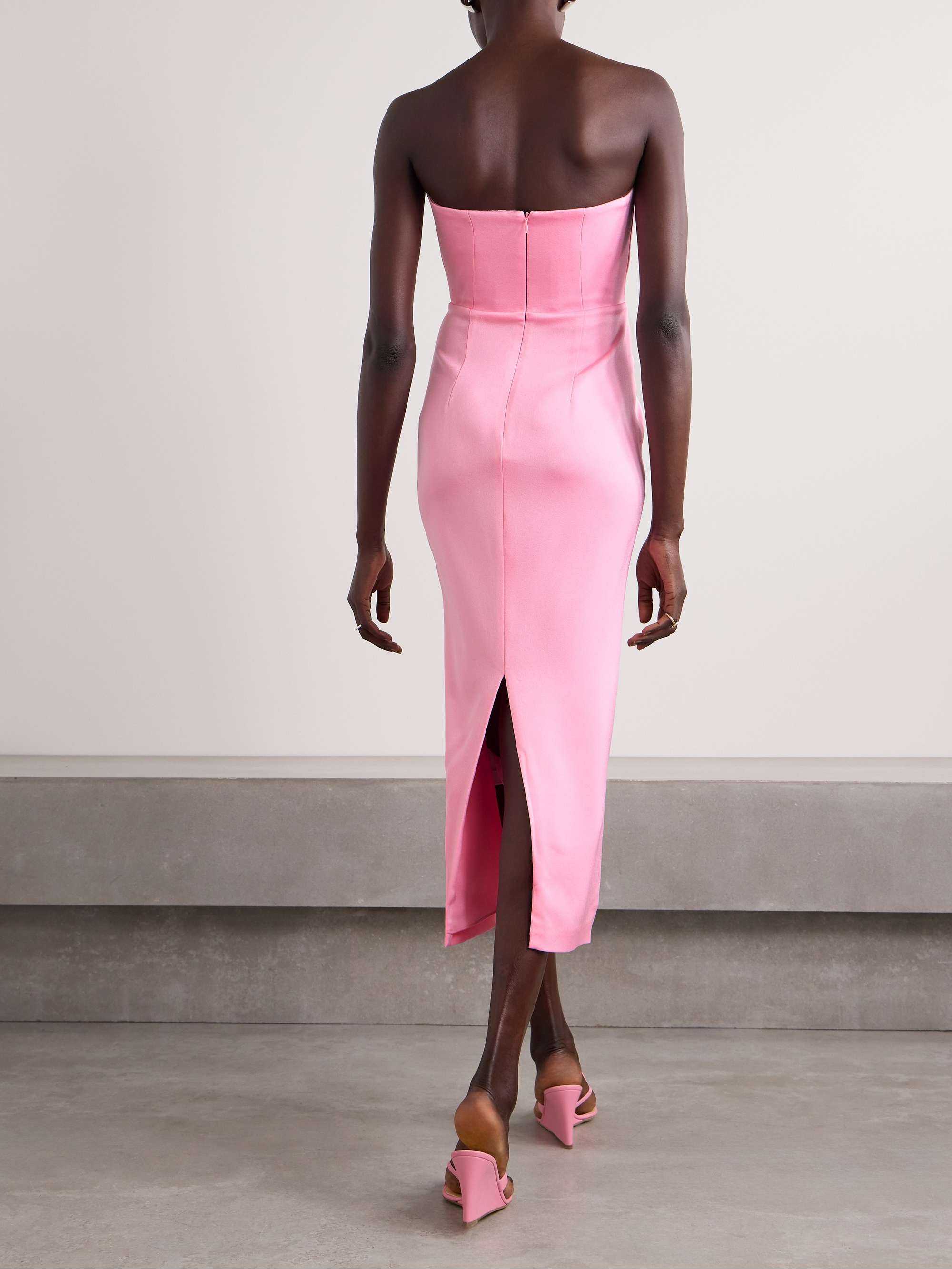 ALEX PERRY Strapless draped satin-crepe midi dress | NET-A-PORTER