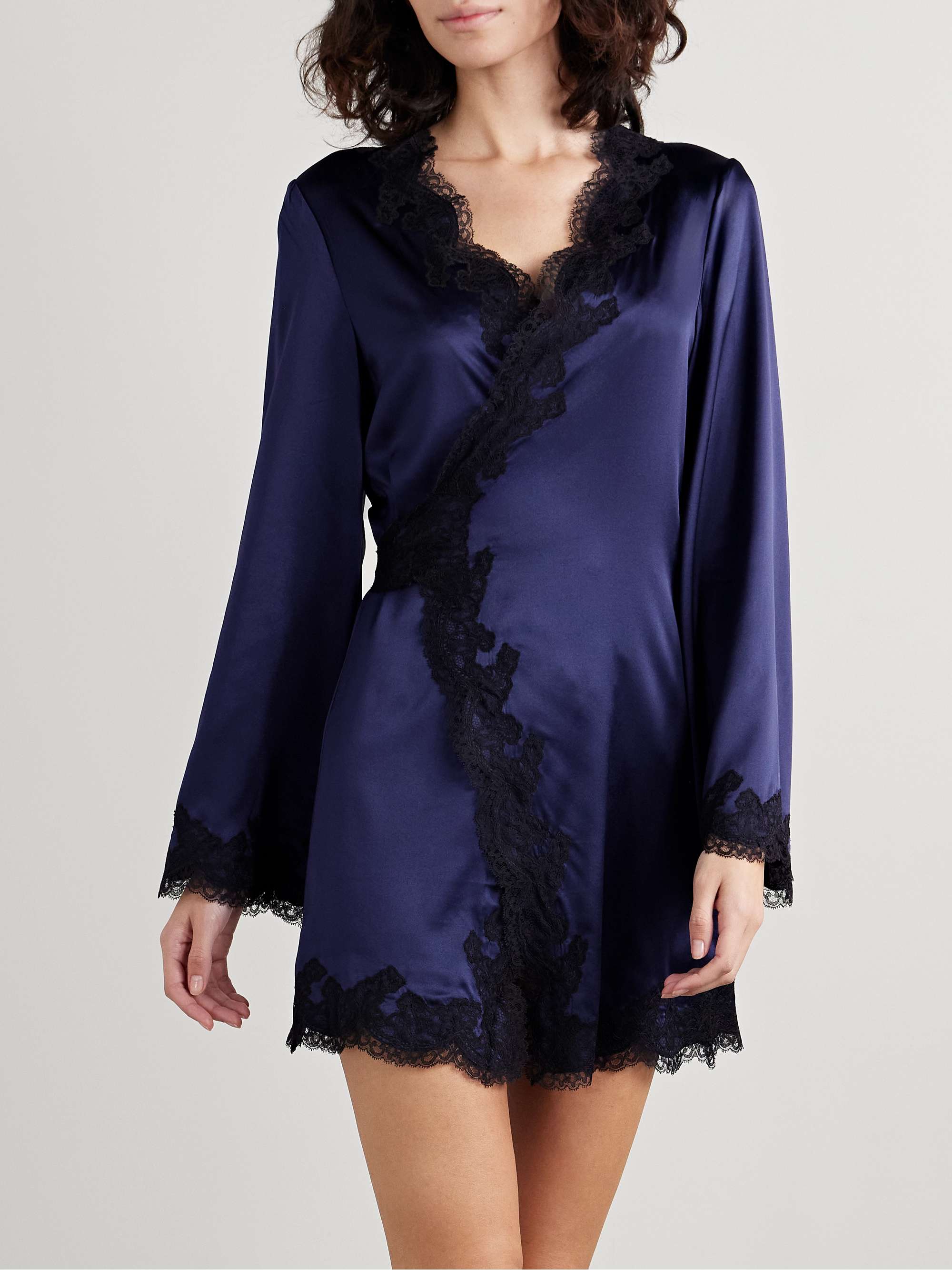 AGENT PROVOCATEUR Amelea belted lace-trimmed silk-blend satin robe ...