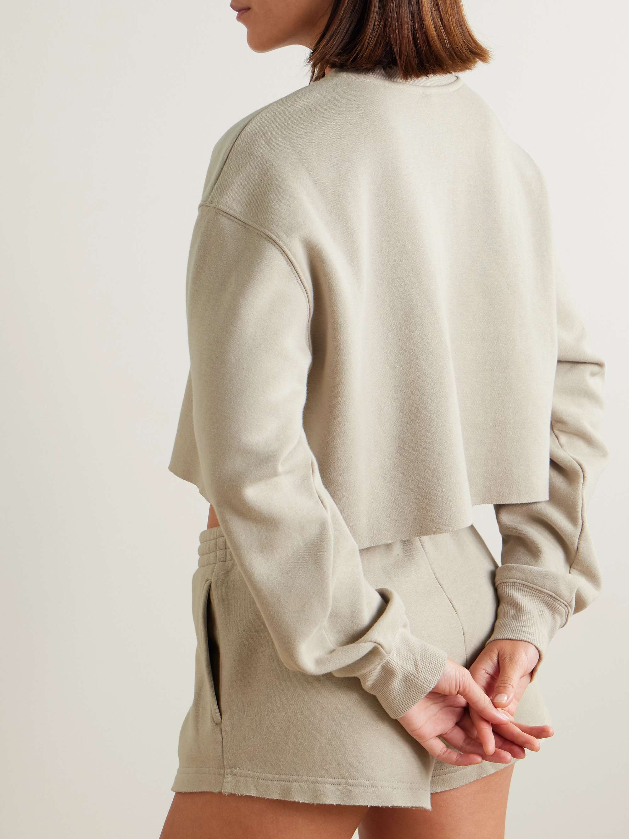 SKIMS Cropped cotton-blend jersey sweater- Stone | NET-A-PORTER