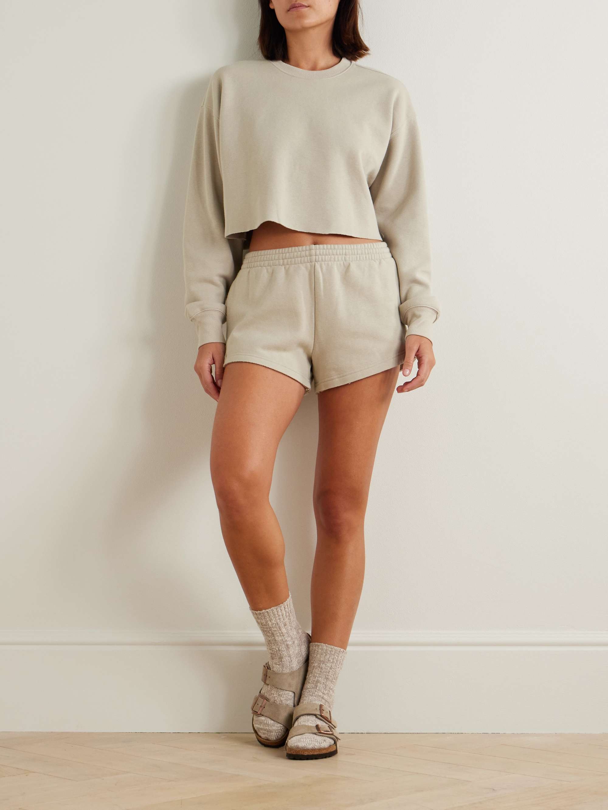 SKIMS Cropped cotton-blend jersey sweater- Stone | NET-A-PORTER