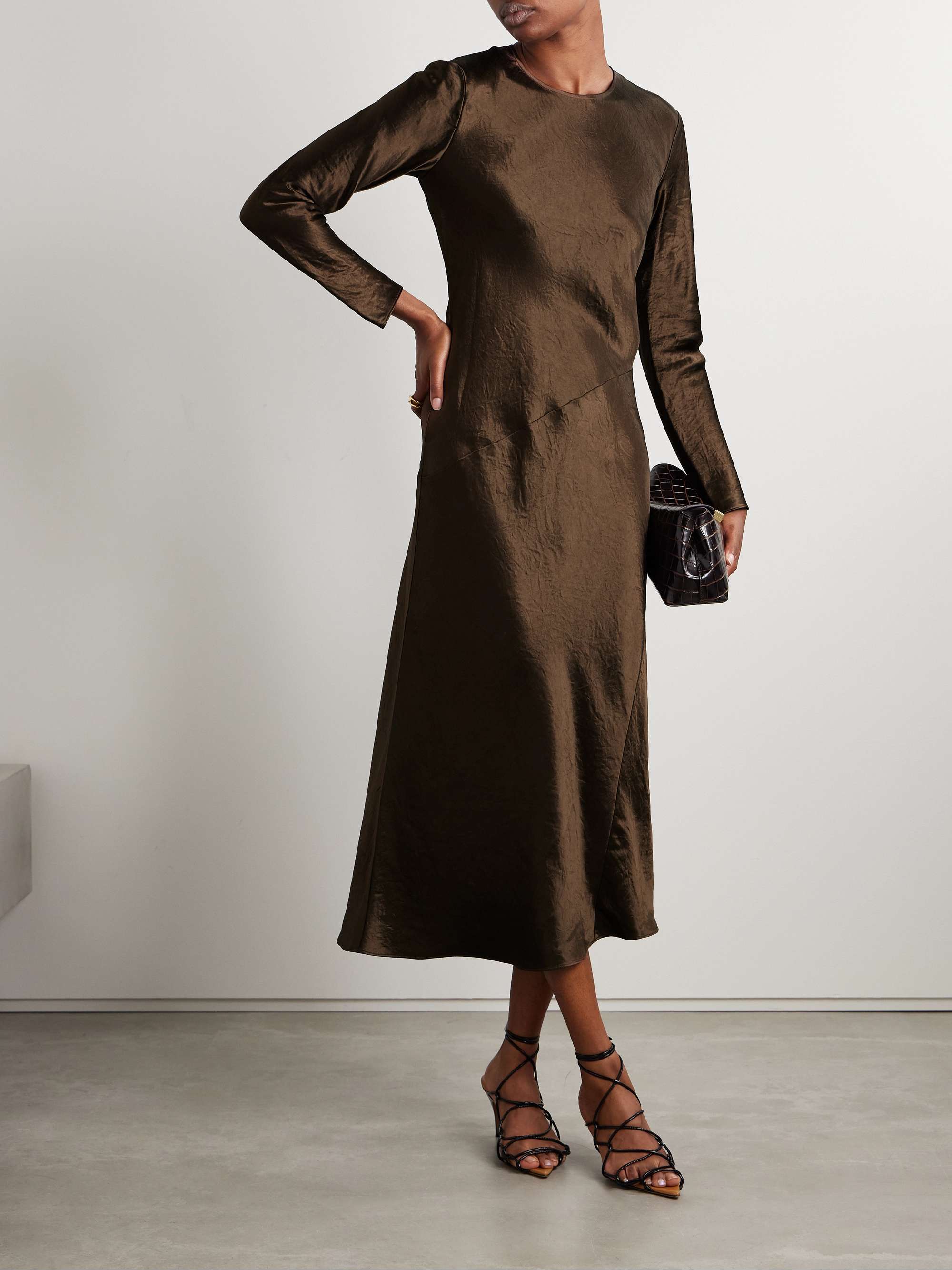 MAX MARA Elogio paneled crinkled-satin midi dress | NET-A-PORTER