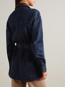 Veronica Beard Mikaela Belted Corduroy Trimmed Denim Jacket Net A Porter