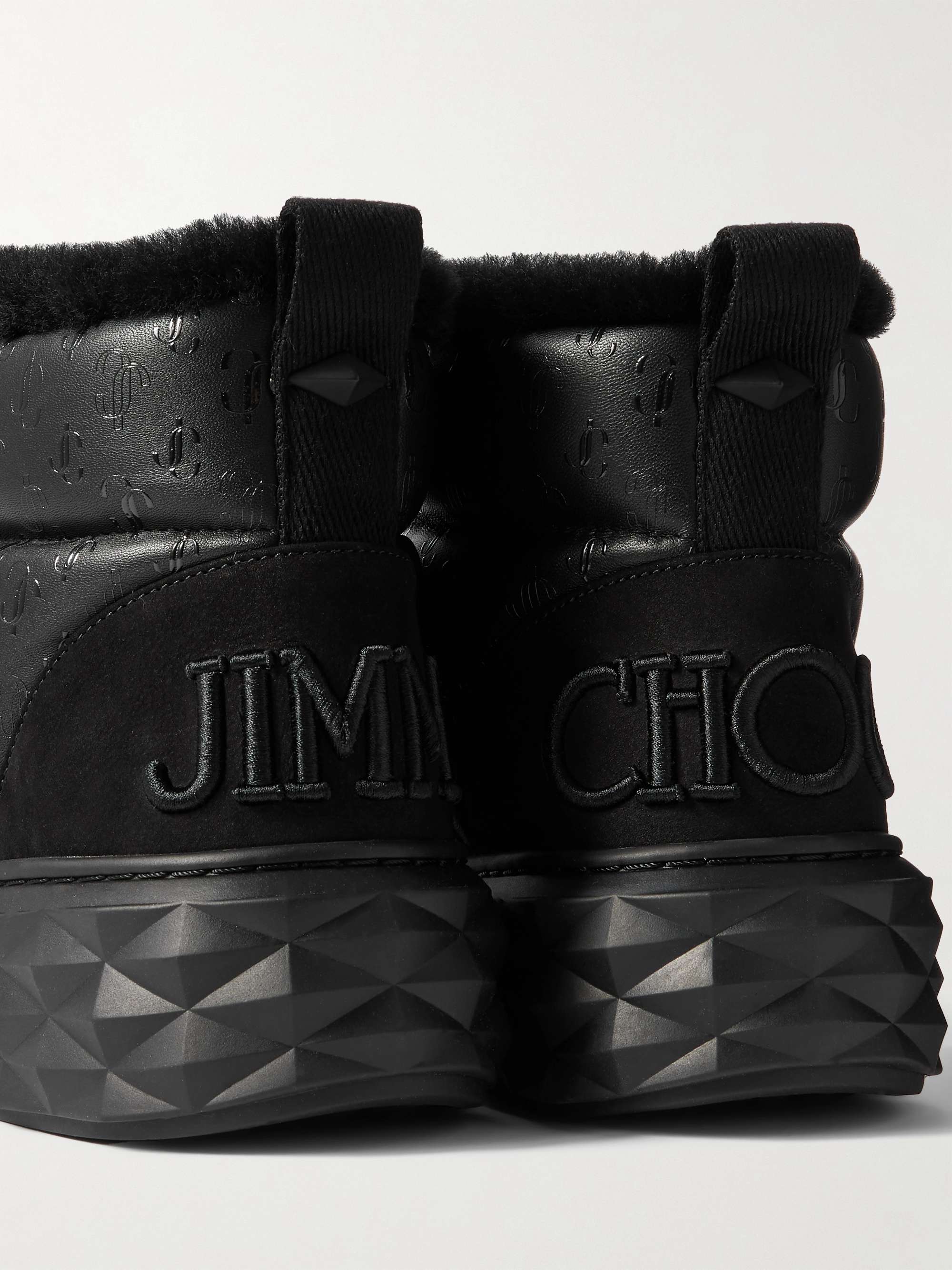 JIMMY CHOO Xan shearling-lined quilted logo-embossed leather boots ...