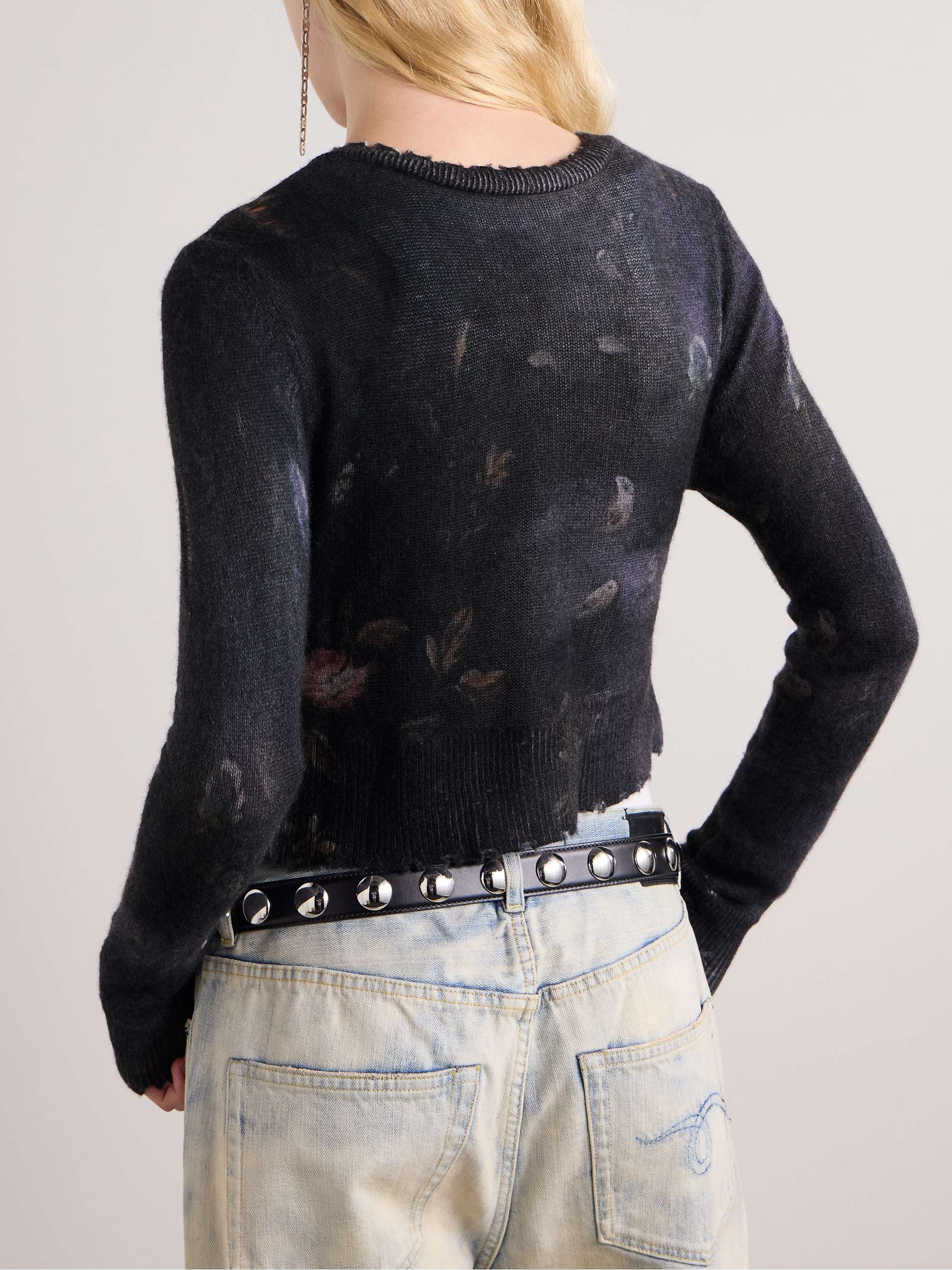 R13 Cropped distressed floral-print cashmere cardigan | NET-A-PORTER