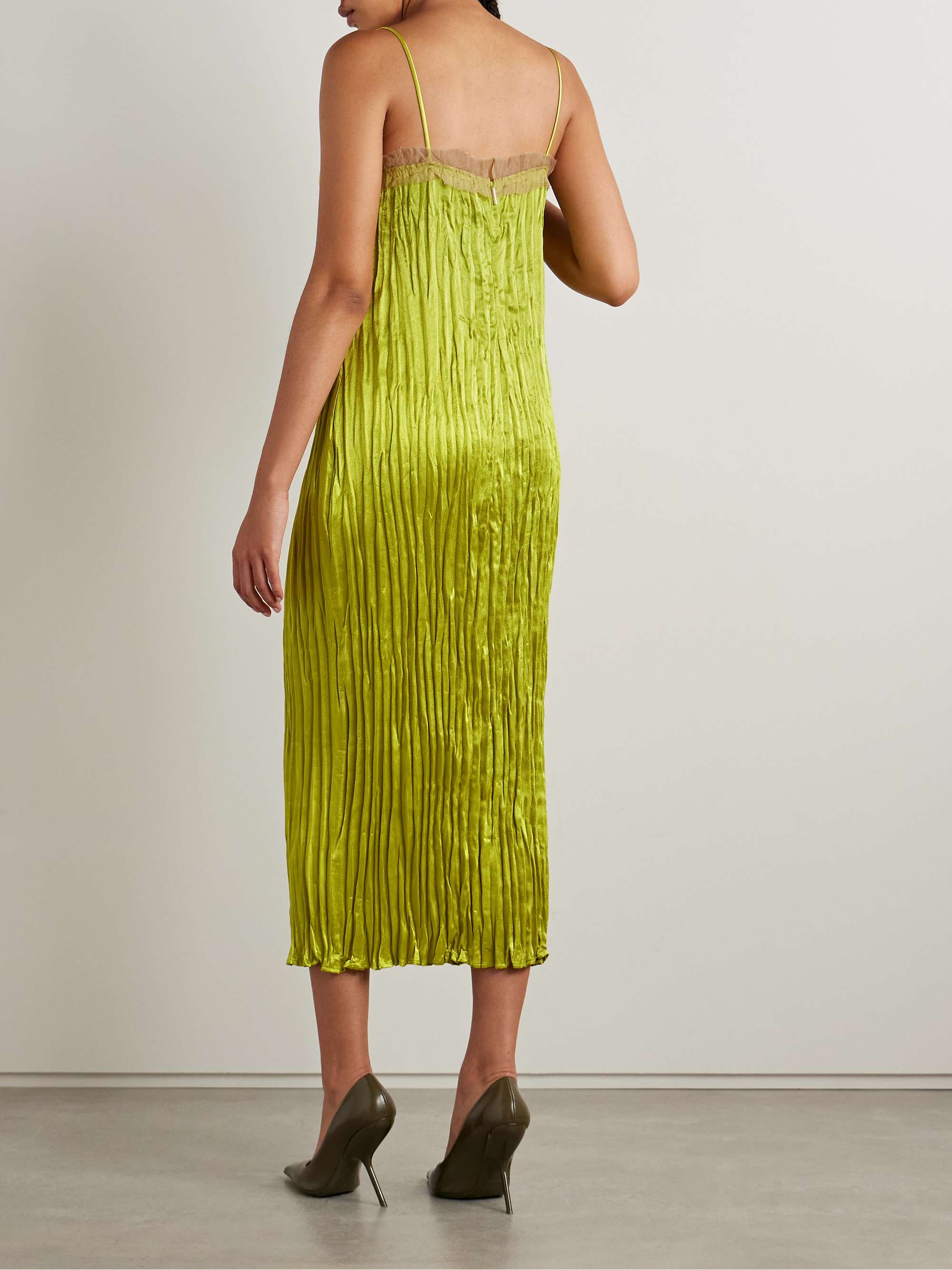 JASON WU COLLECTION Organza-trimmed plissé hammered silk-satin midi ...