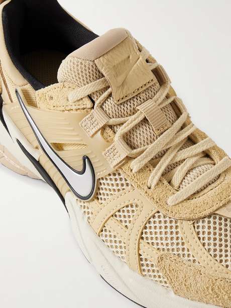 NIKE V2K Run rubber, suede and metallic leather-trimmed mesh sneakers ...