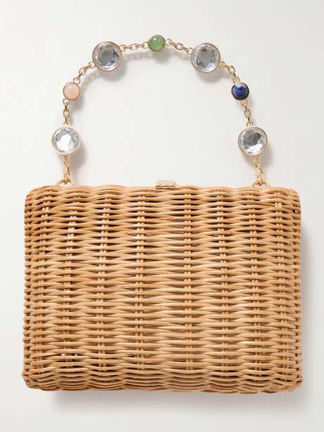 JUDITH LEIBER COUTURE Hailey crystal-emellished gold-tone and wicker ...