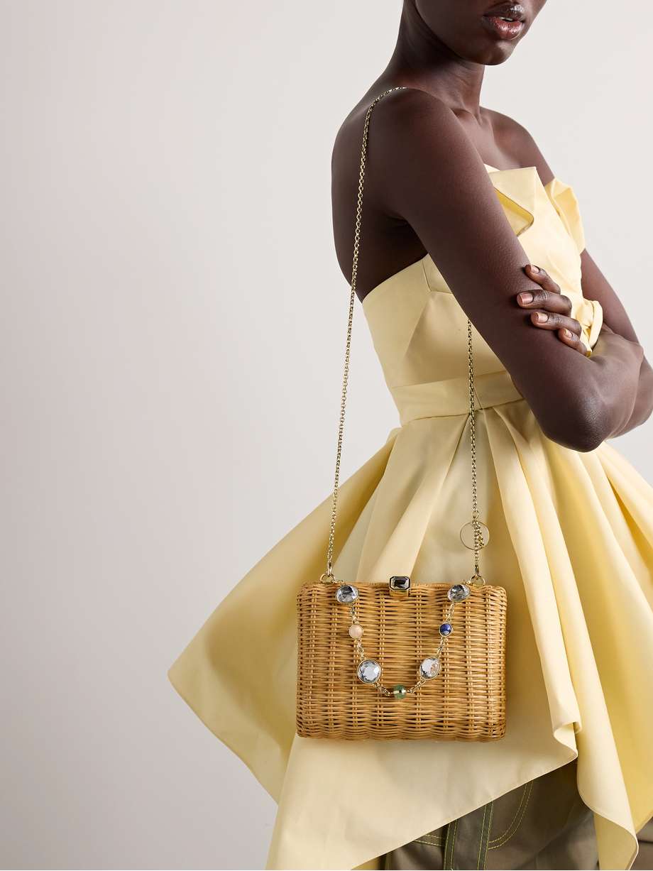 JUDITH LEIBER COUTURE Hailey crystal-emellished gold-tone and wicker ...