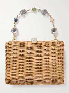 JUDITH LEIBER COUTURE Hailey crystal-emellished gold-tone and wicker ...