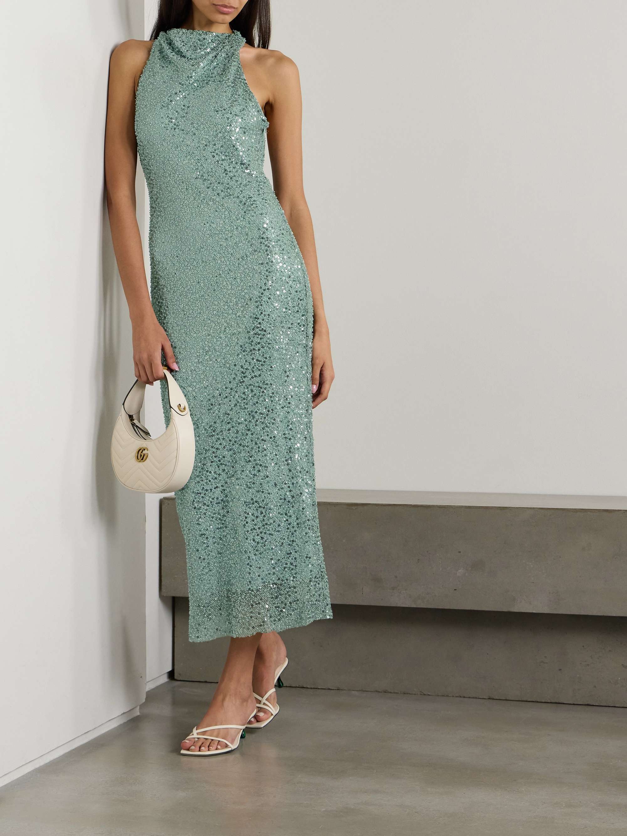 REBECCA VALLANCE Nixie open-back embellished metallic mesh midi dress ...