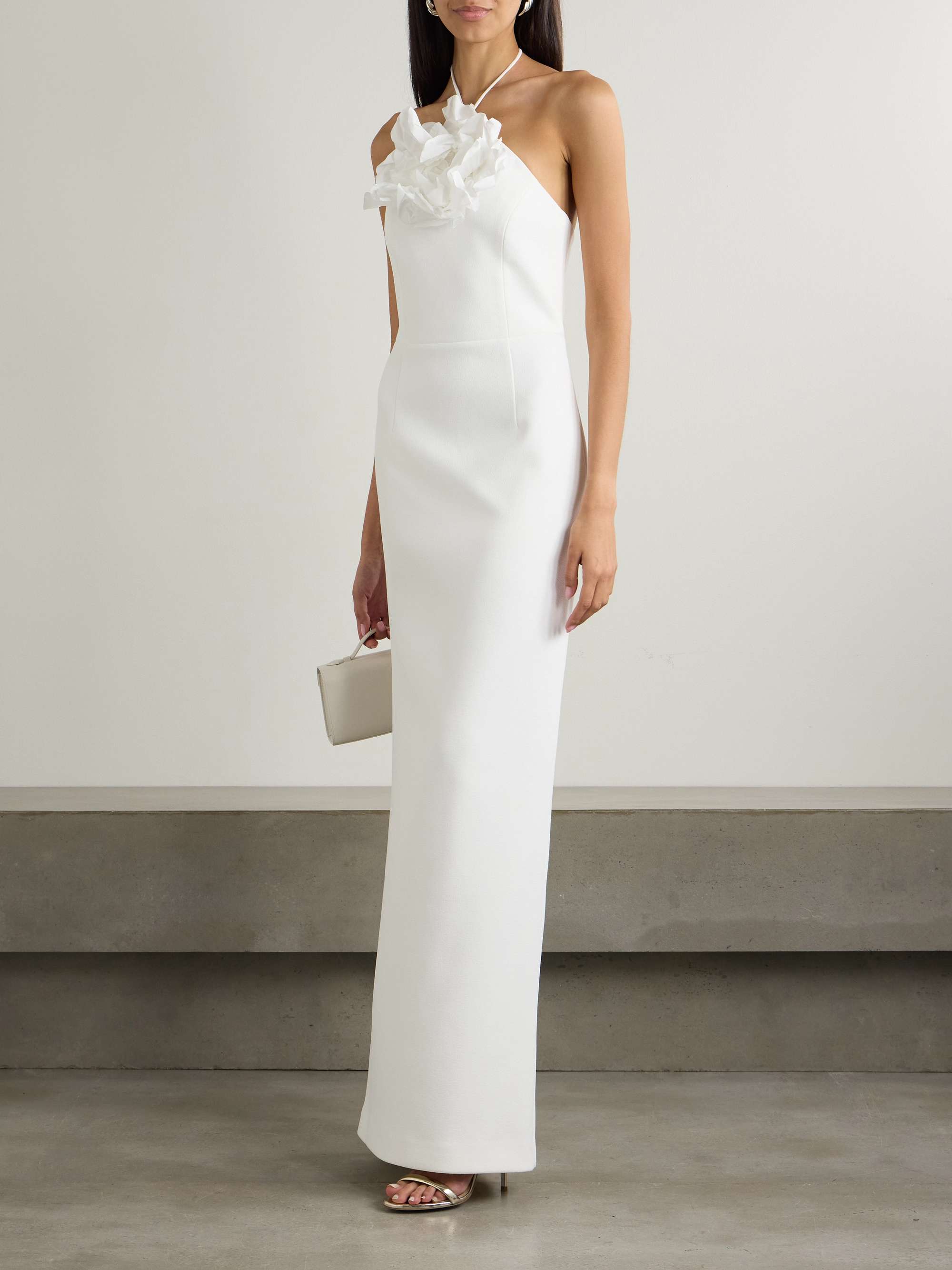 REBECCA VALLANCE Odetta appliquéd textured-crepe halterneck gown | NET ...