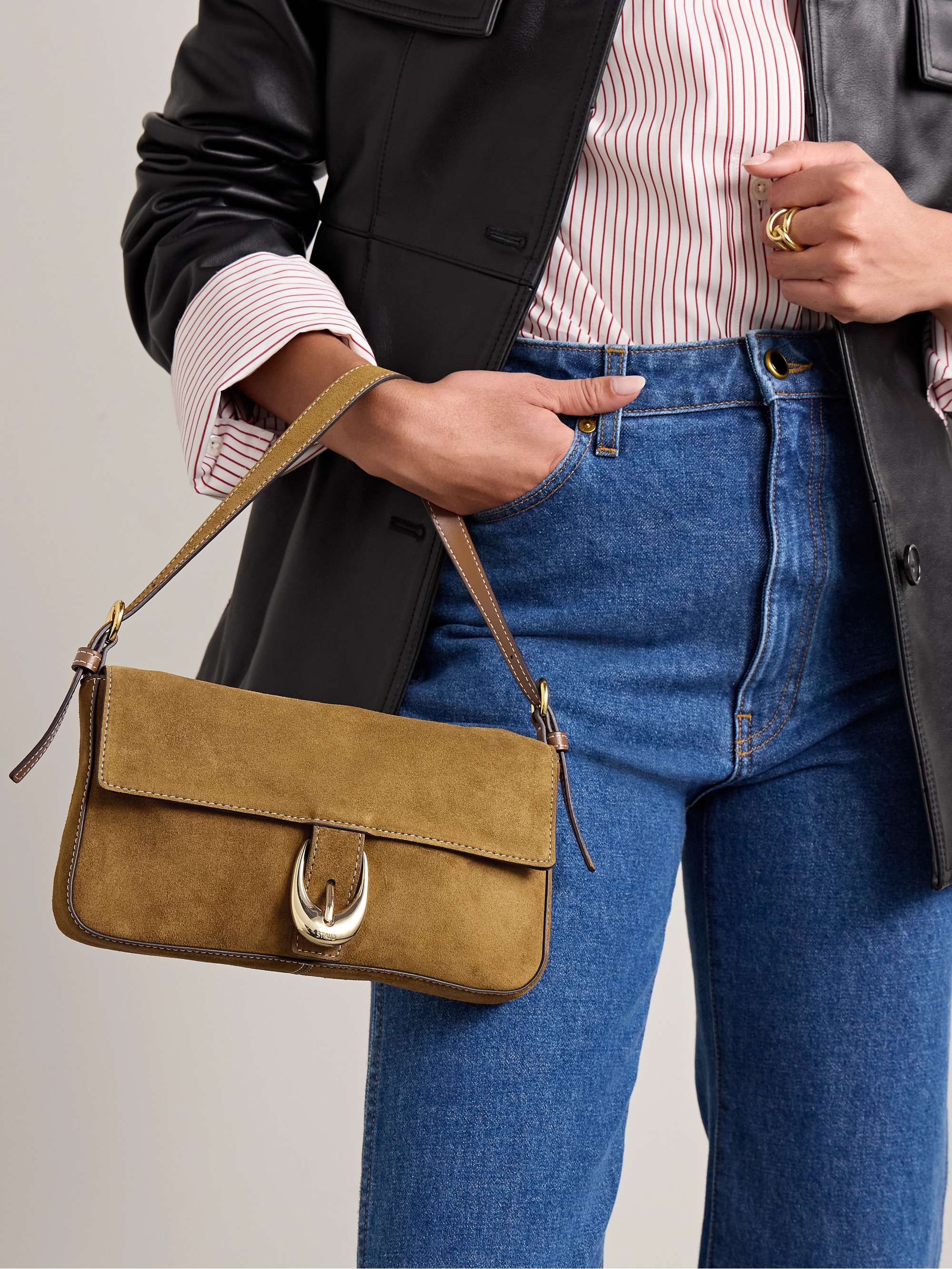 STAUD Harlow buckled suede shoulder bag | NET-A-PORTER