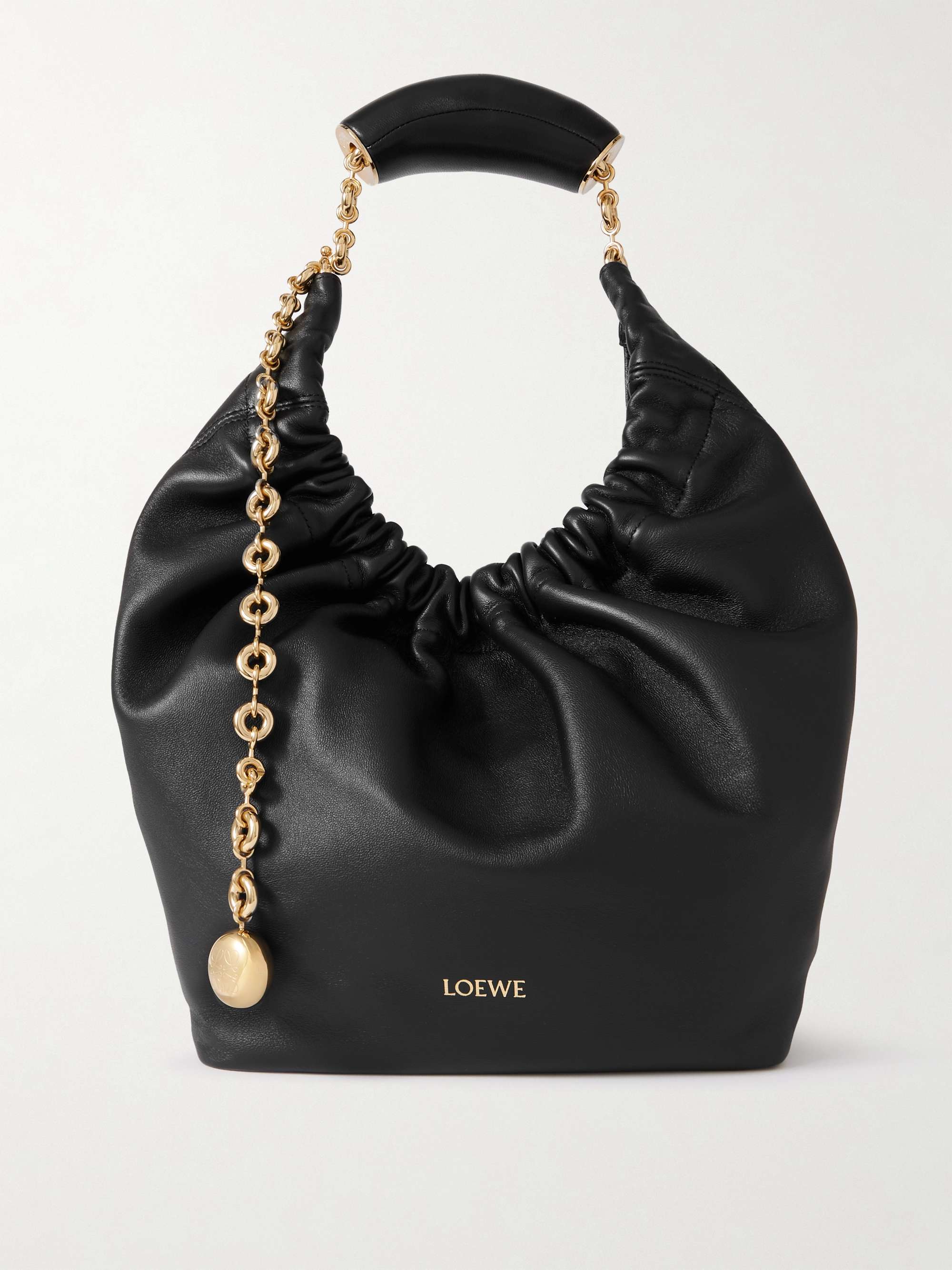 LOEWE Squeeze small chain-embellished gathered leather tote | NET-A-PORTER