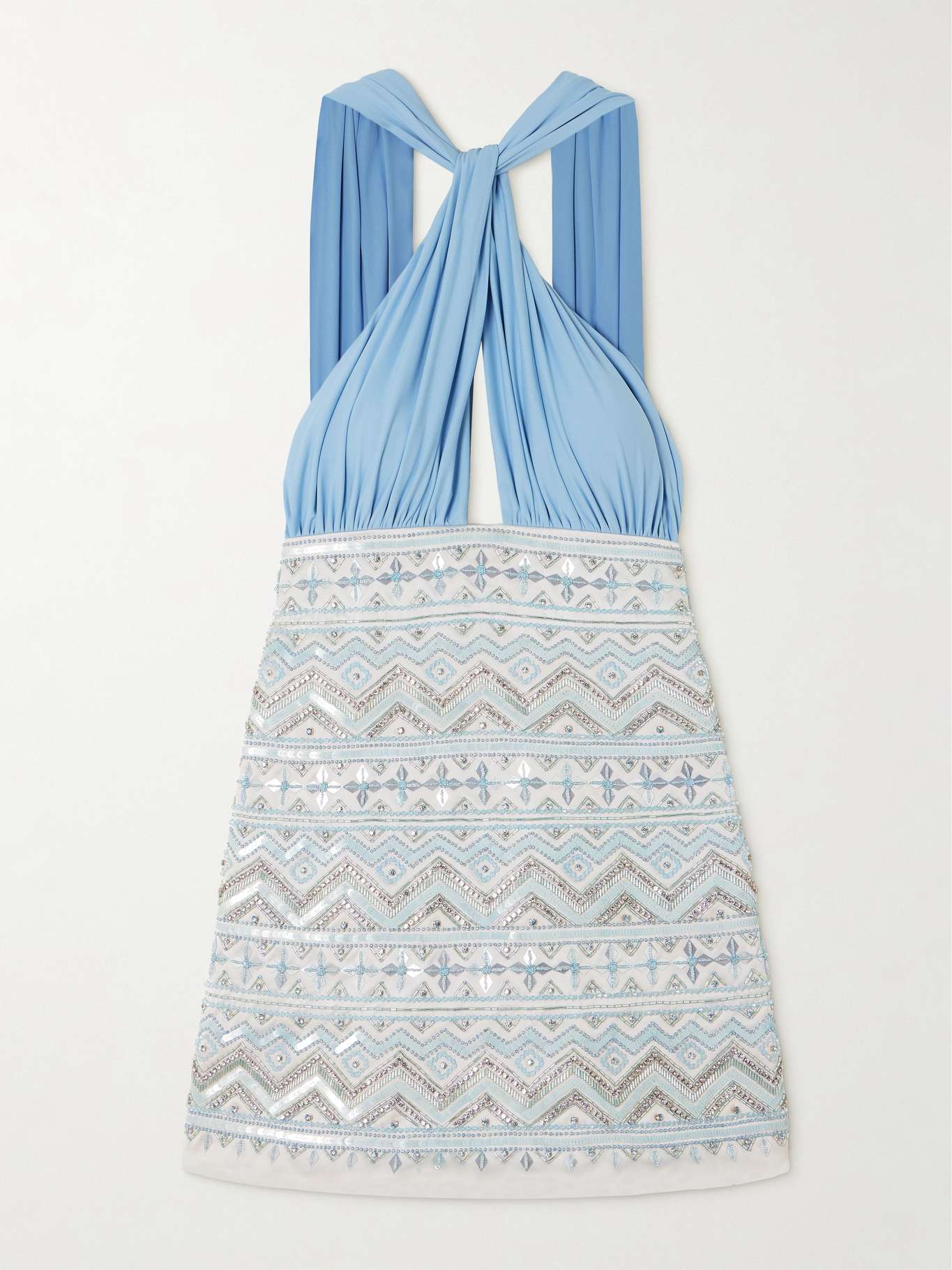 DES PHEMMES Embellished georgette and duchesse-satin halterneck mini ...