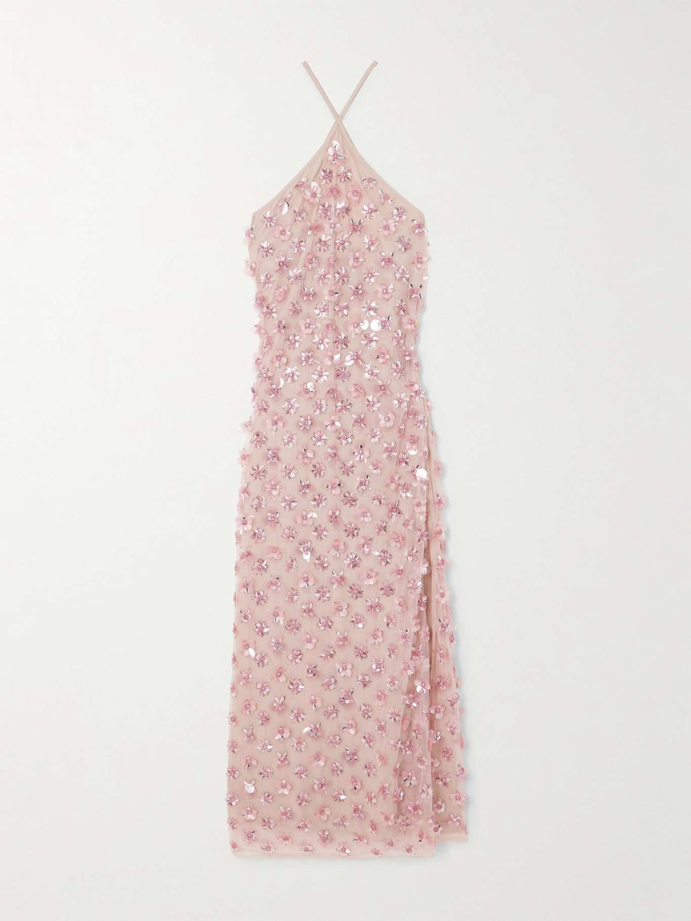 DES PHEMMES Embellished tulle halterneck midi dress | NET-A-PORTER