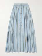 DESTREE Irving pleated striped twill midi skirt | NET-A-PORTER