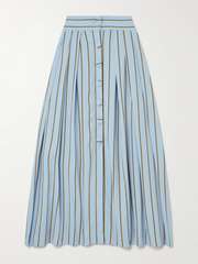 DESTREE Irving pleated striped twill midi skirt | NET-A-PORTER