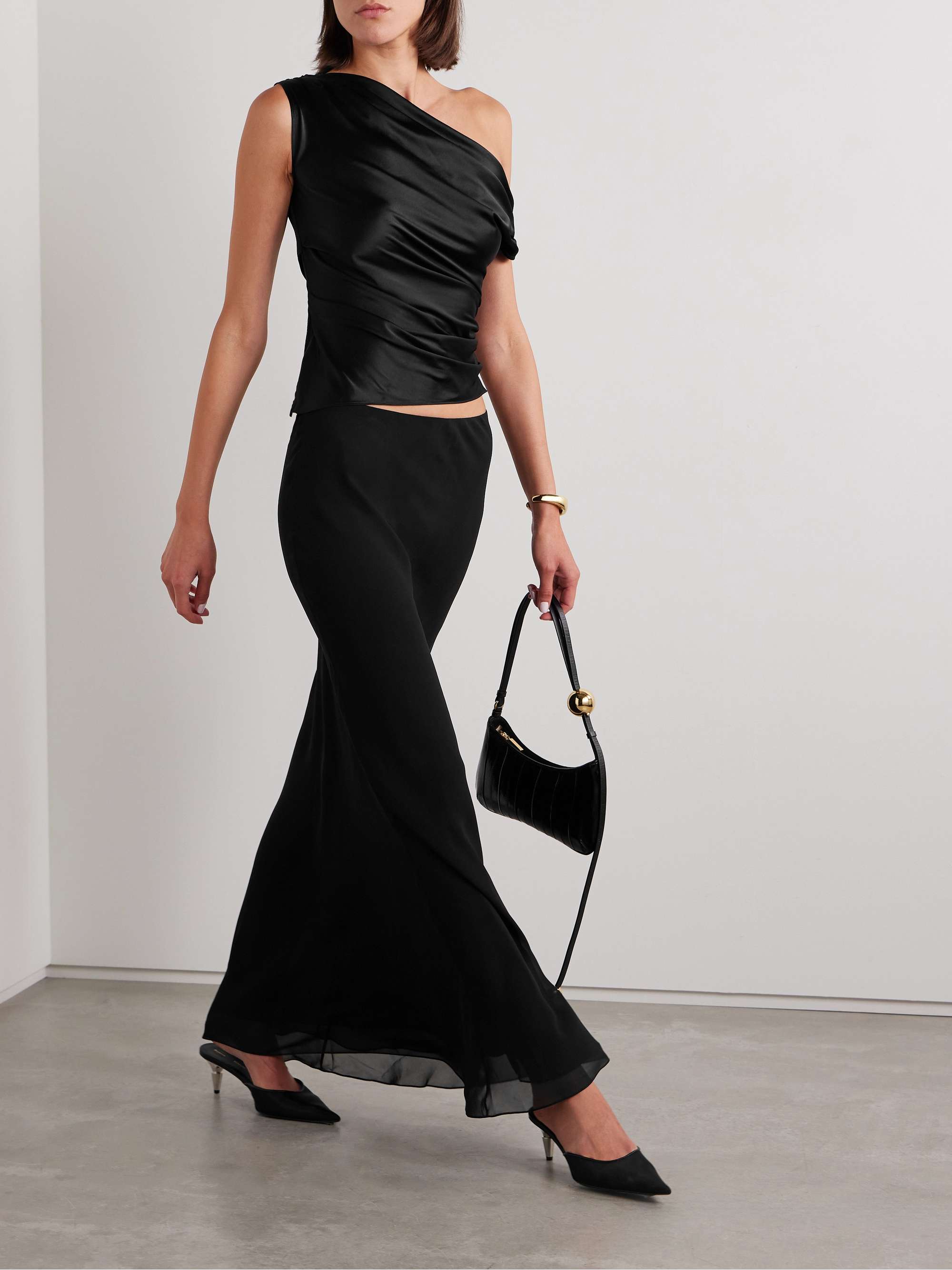 STAUD Phare one-shoulder draped silk-blend satin top | NET-A-PORTER