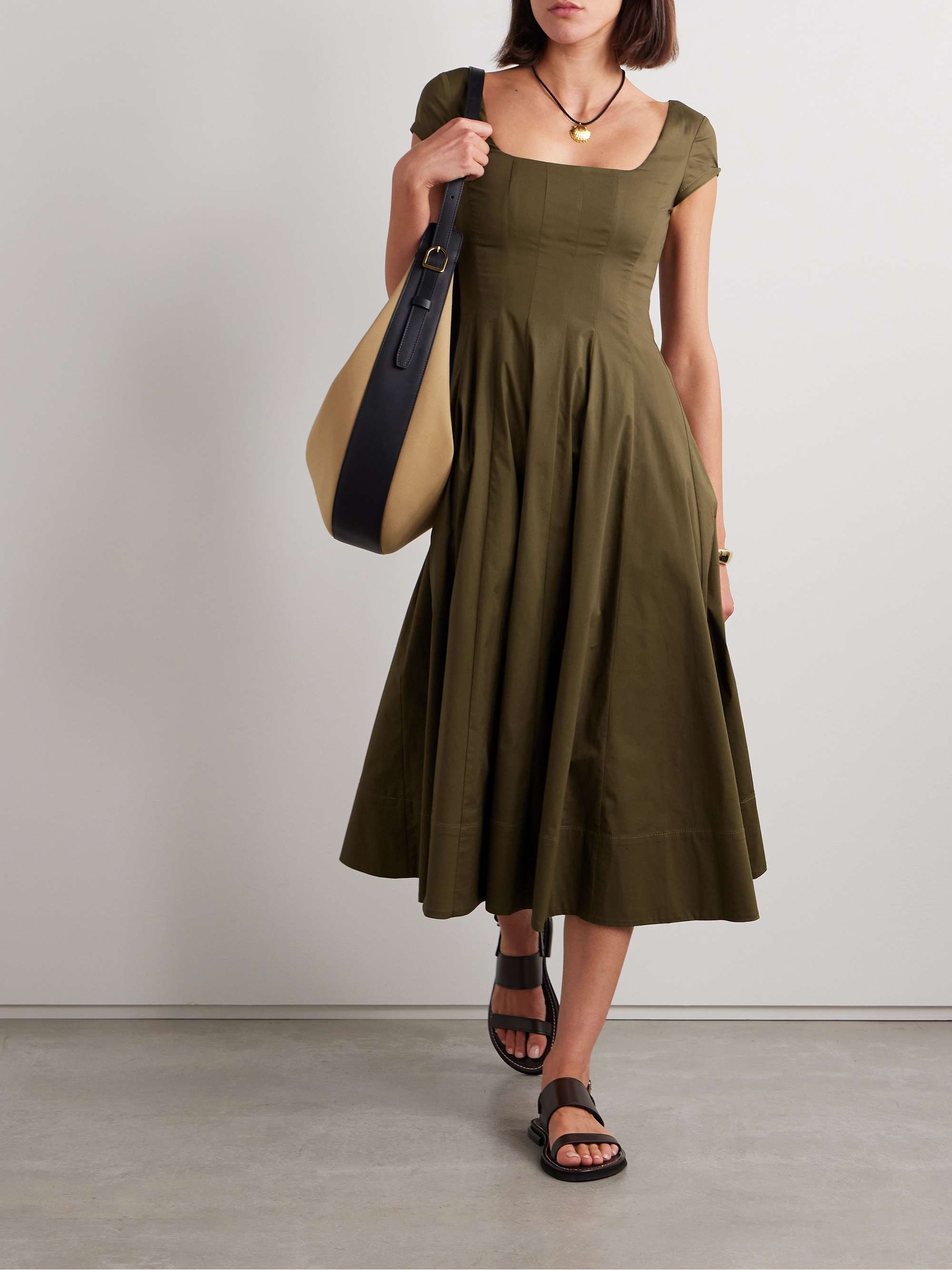 STAUD Wells cotton-blend poplin midi dress | NET-A-PORTER