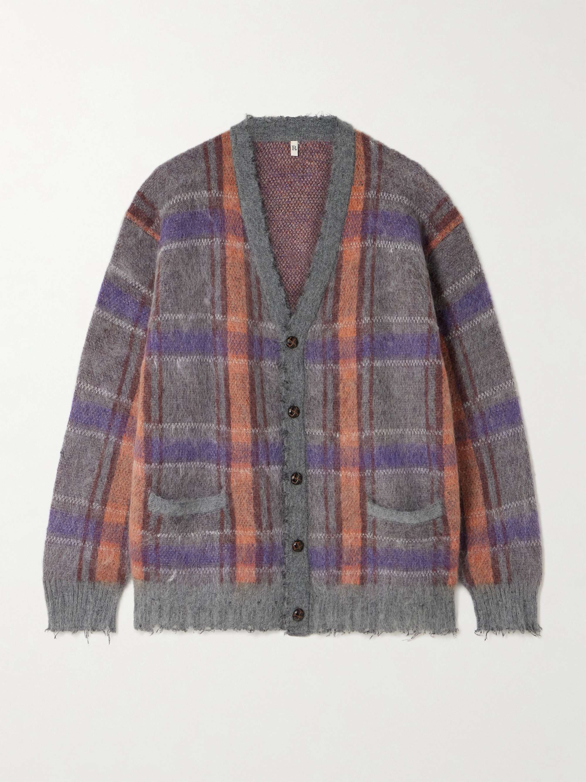 R13 Checked frayed brushed-knit cardigan | NET-A-PORTER