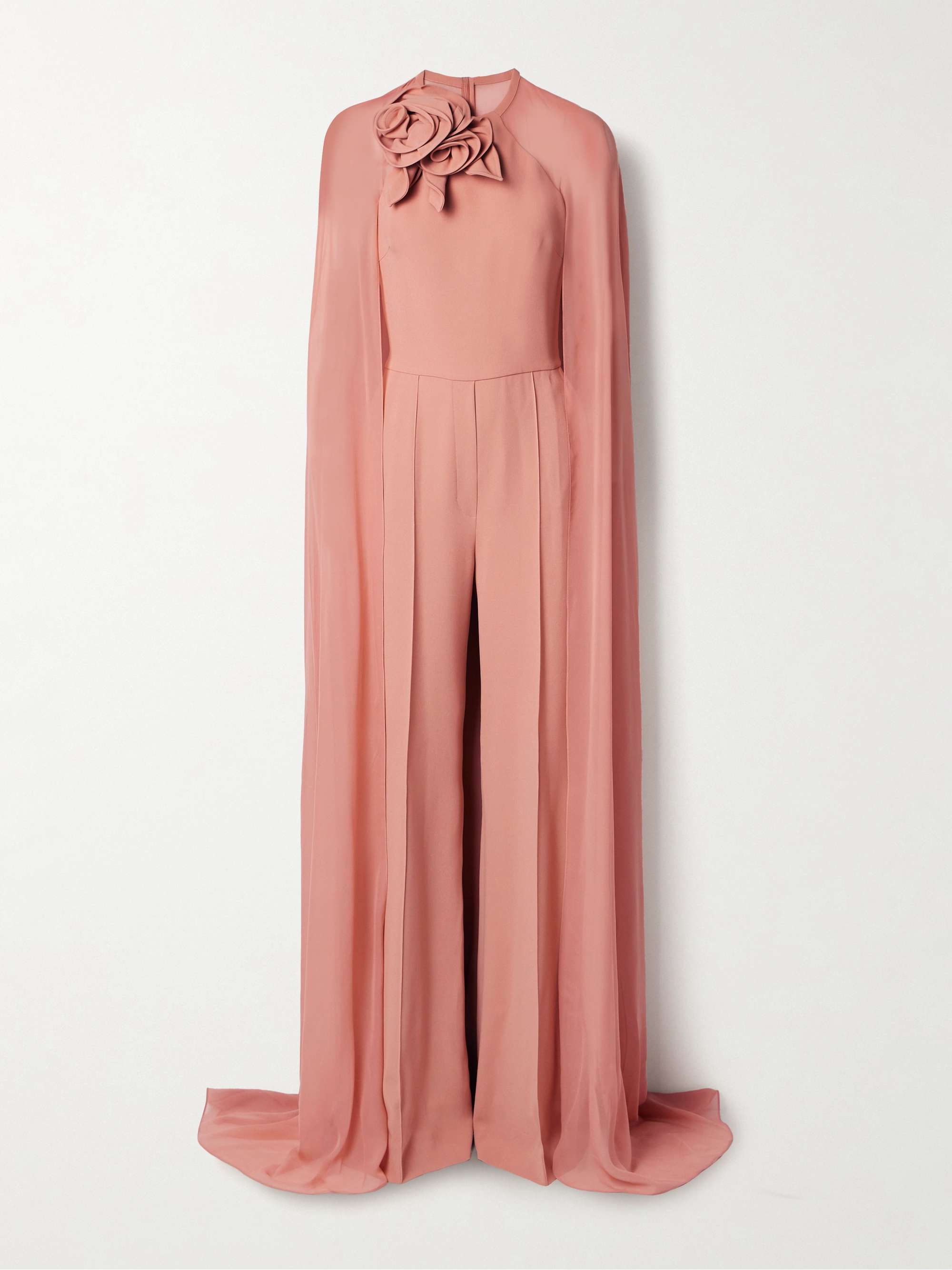 ELIE SAAB Cape-effect appliquéd chiffon-trimmed cady jumpsuit | NET-A ...